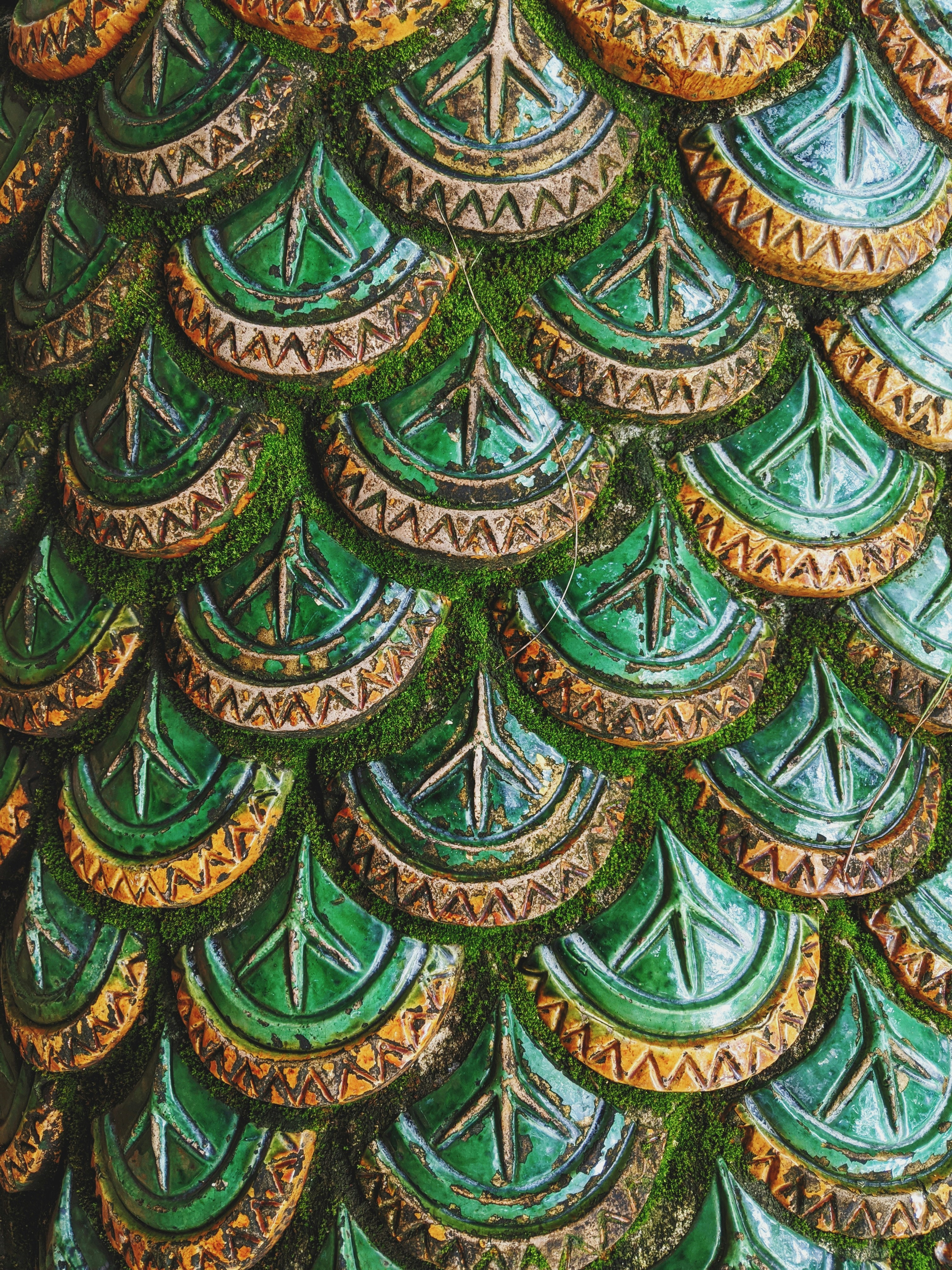 Emerald Scales: Repeating Tufted Tiles in Ceramic Green