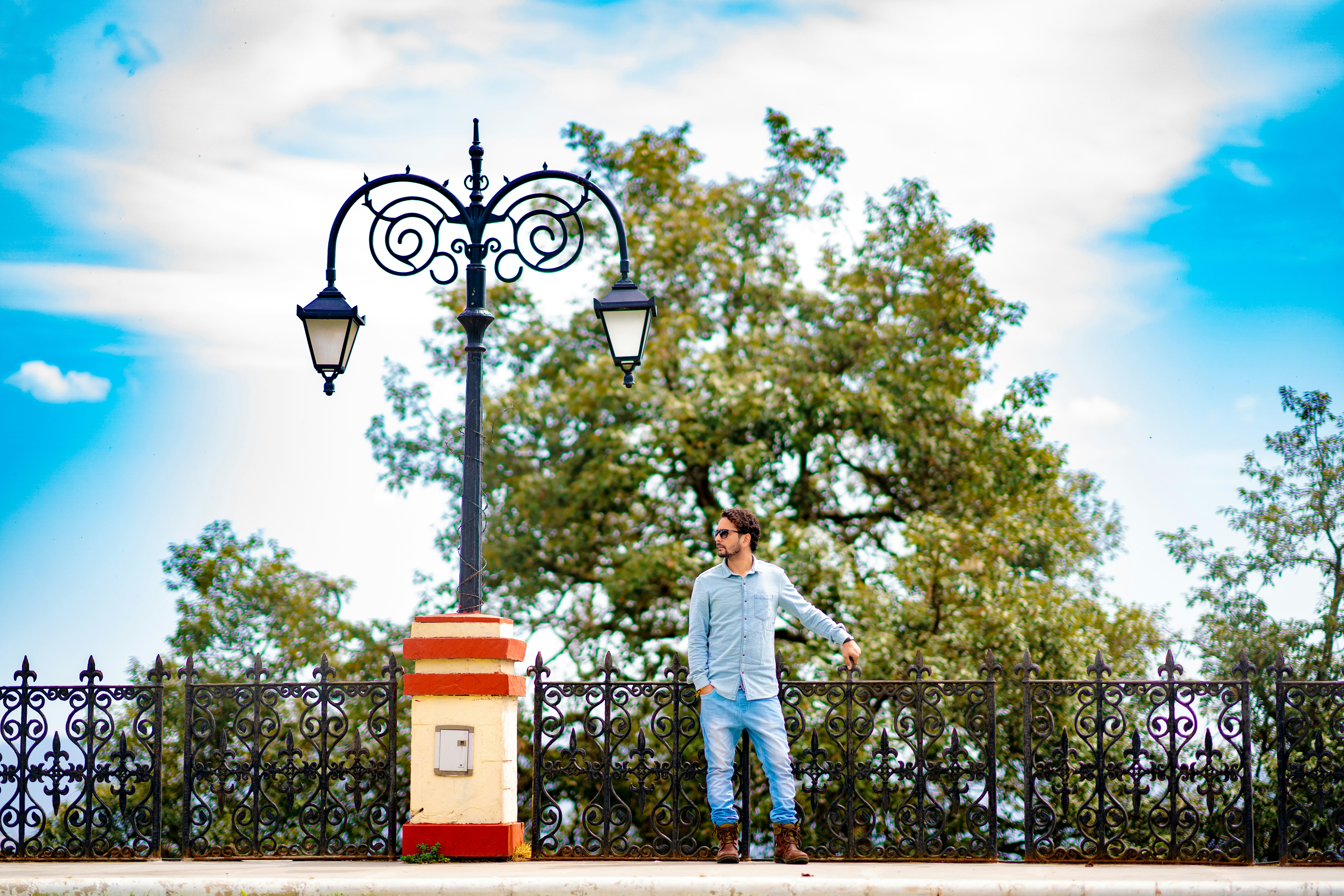 Stride by the Iron Fence Under Vintage Lamps
