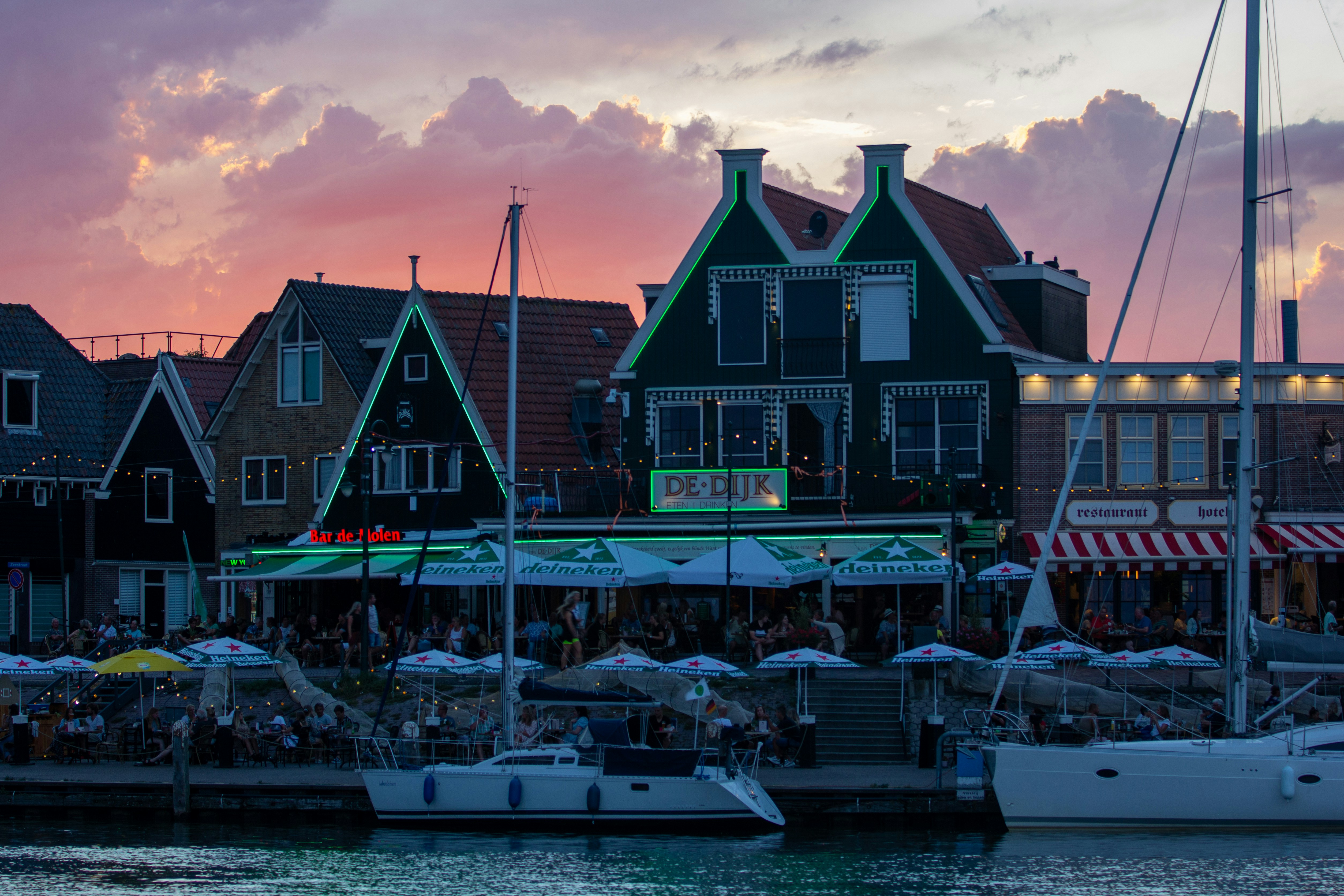 Harbor Lights Over a Waterfront Village at Dusk