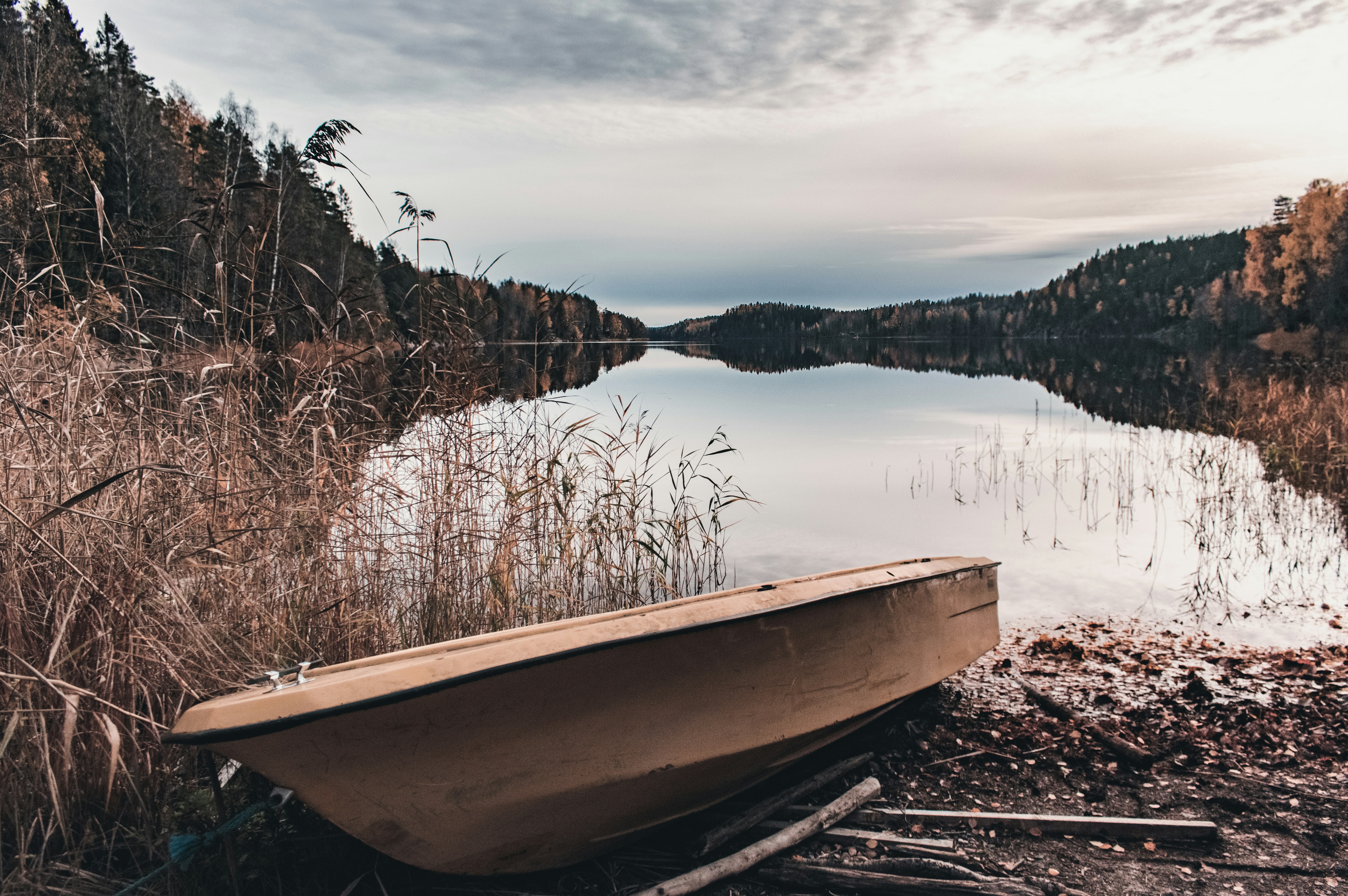 Brown canoe on lake shore during daytime photo – Free Finland Image on ...
