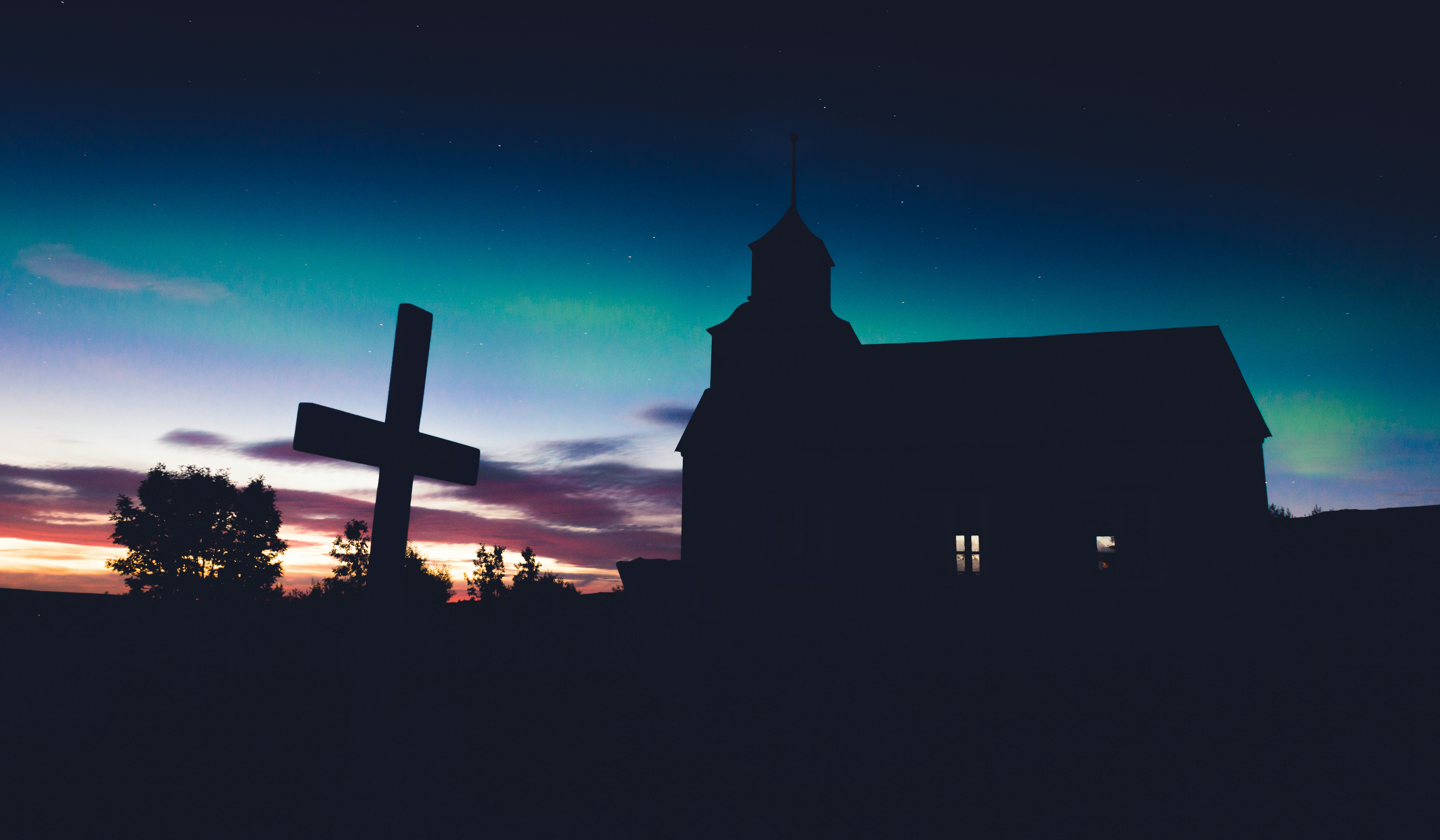 Silhouette of cross under blue sky during night time photo – Free ...