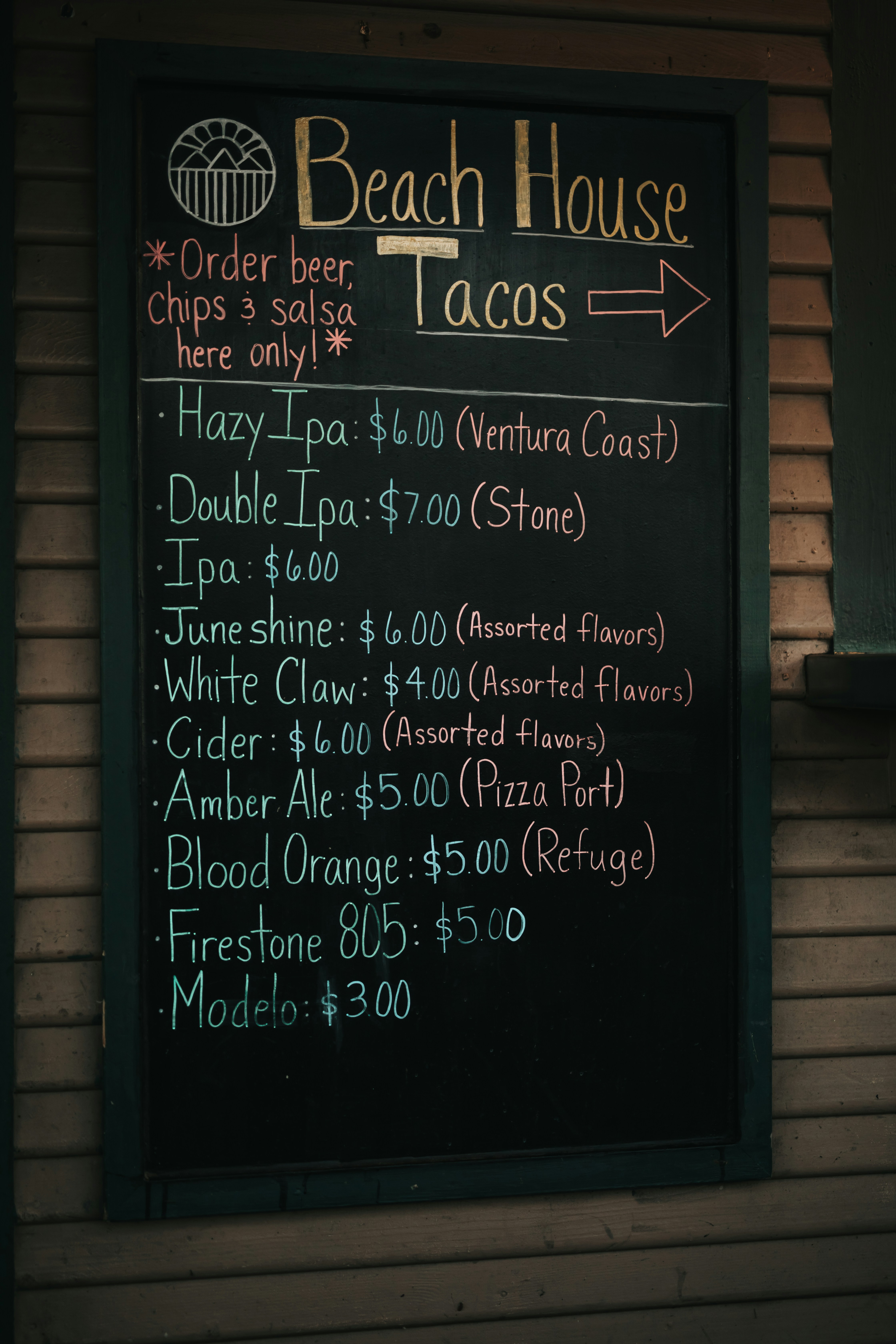 Chalkboard Brew List at a Weathered Beach House