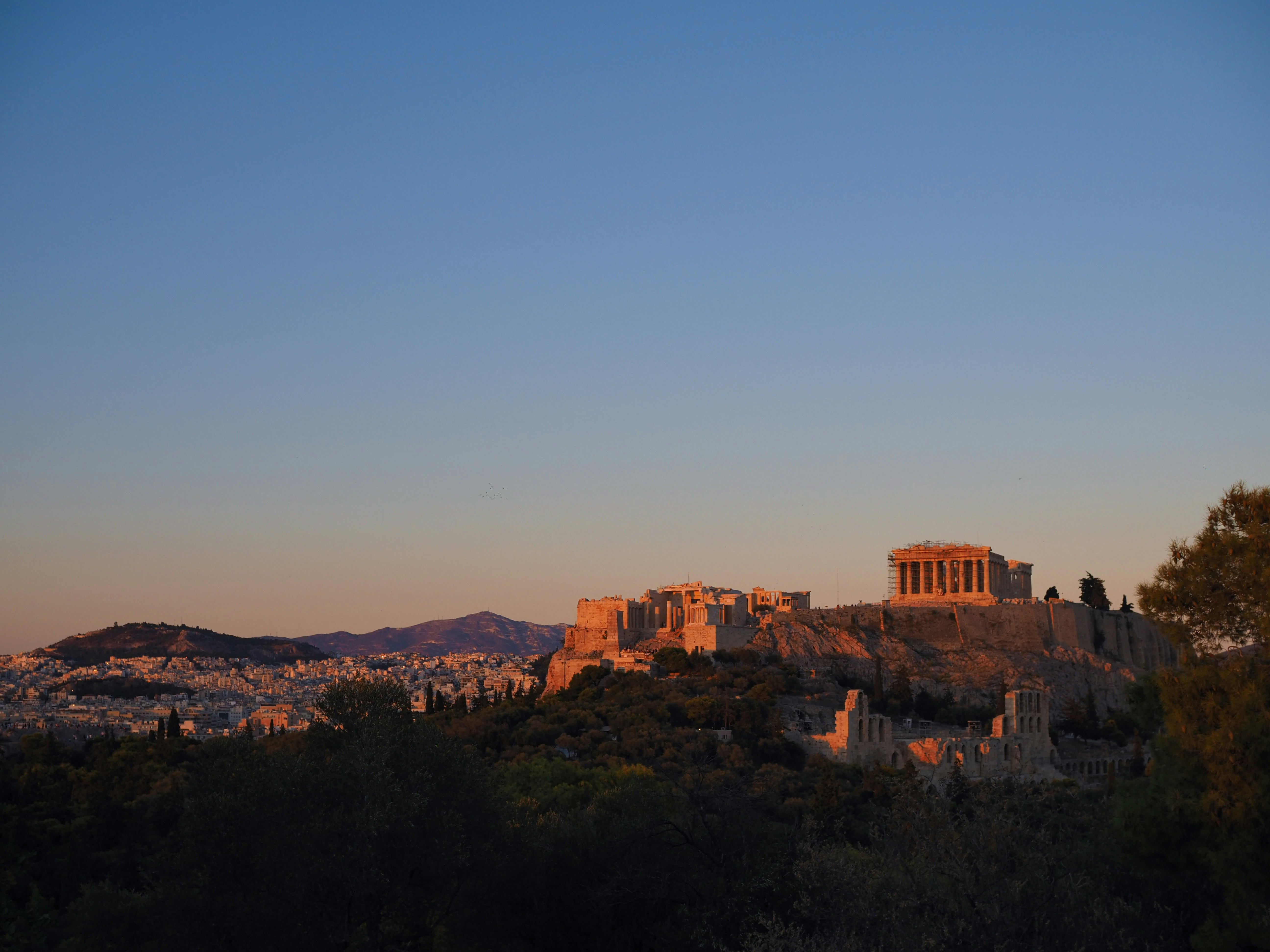 The Parthenon of Athens as seen from the Filopappou hill.