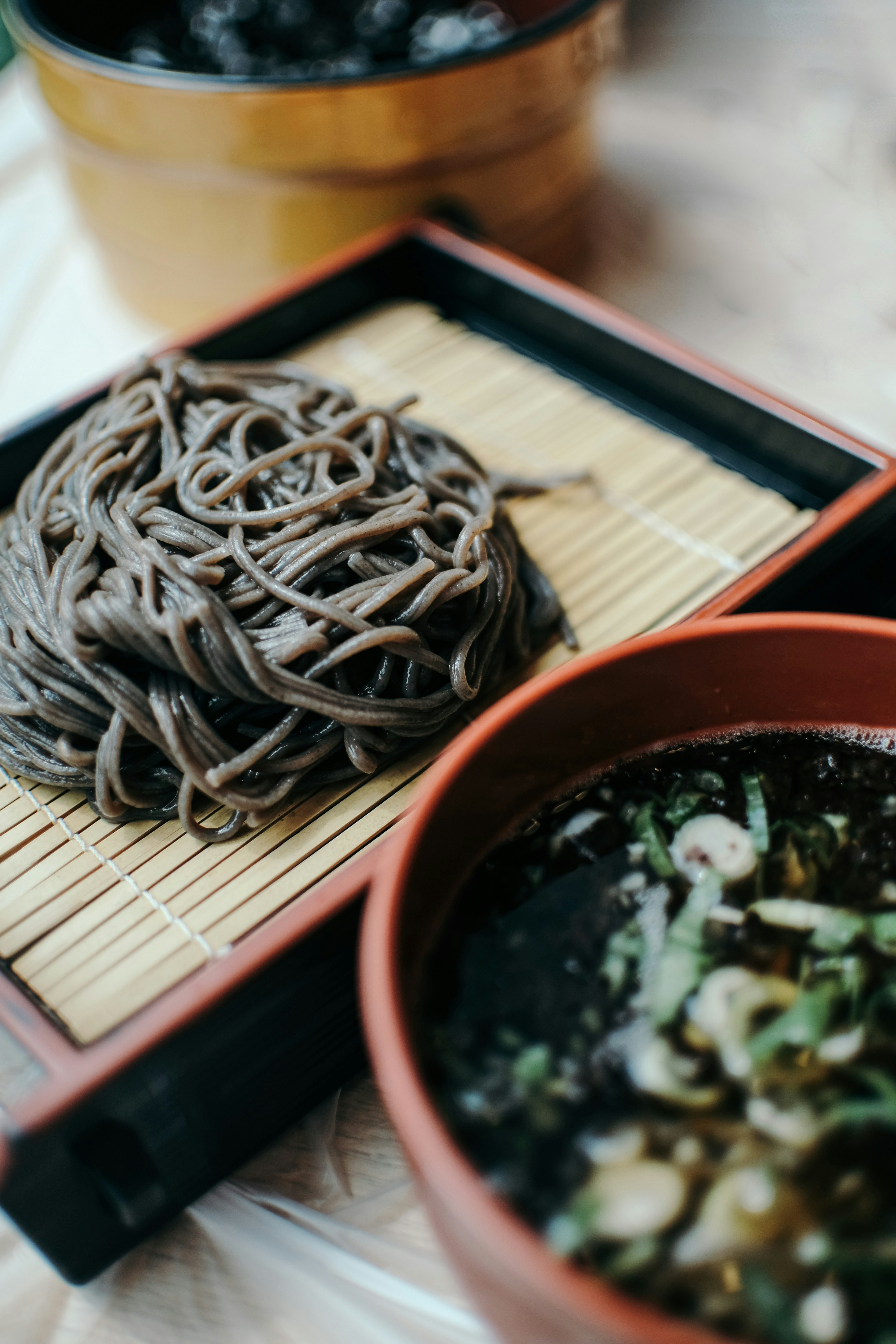 Soba Coils on Bamboo: a Quiet Noodle Moment with Dashi