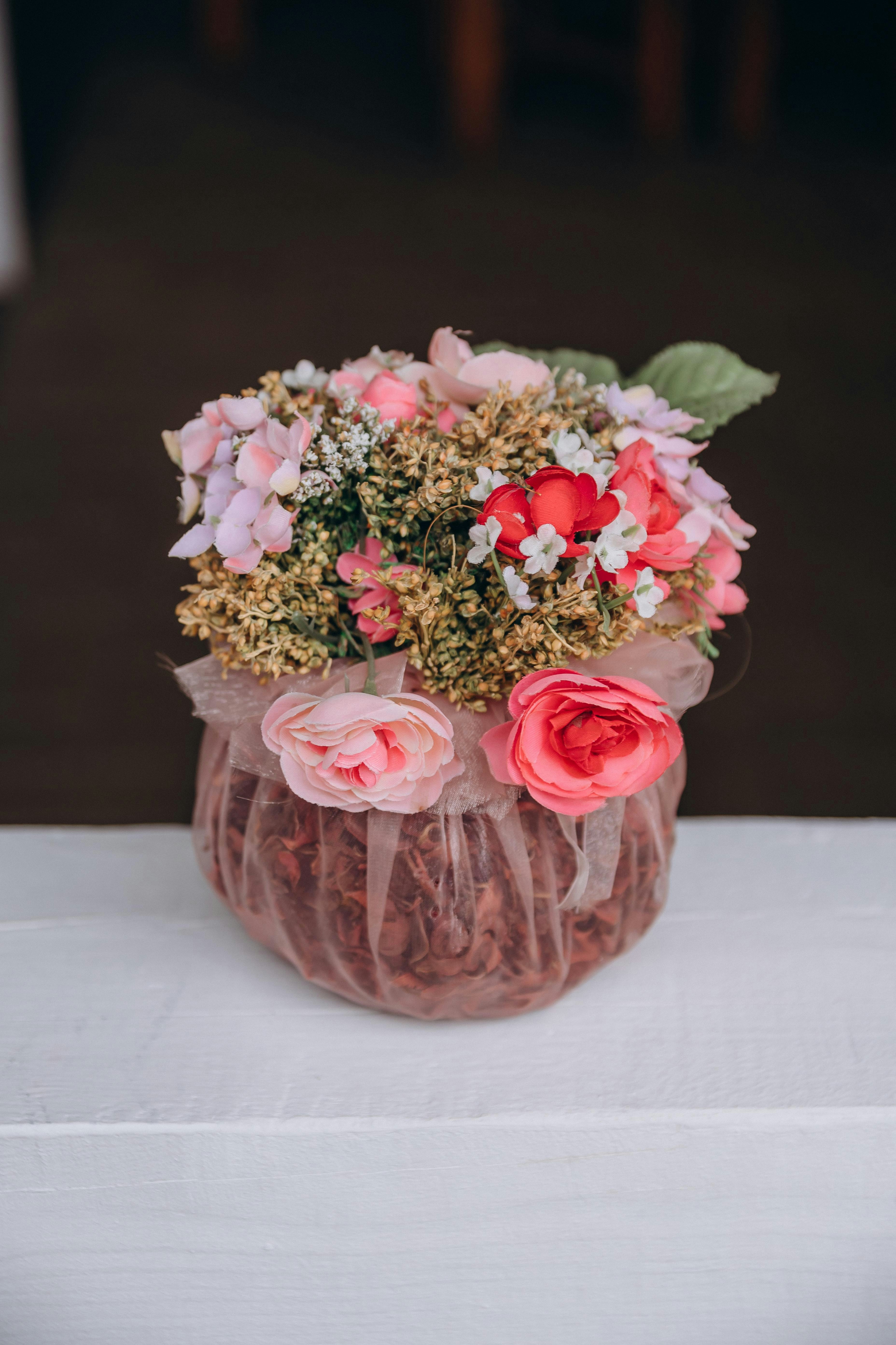 Pastel Bouquet in Sheer Wrapping: A Gentle Still-Life Centerpiece