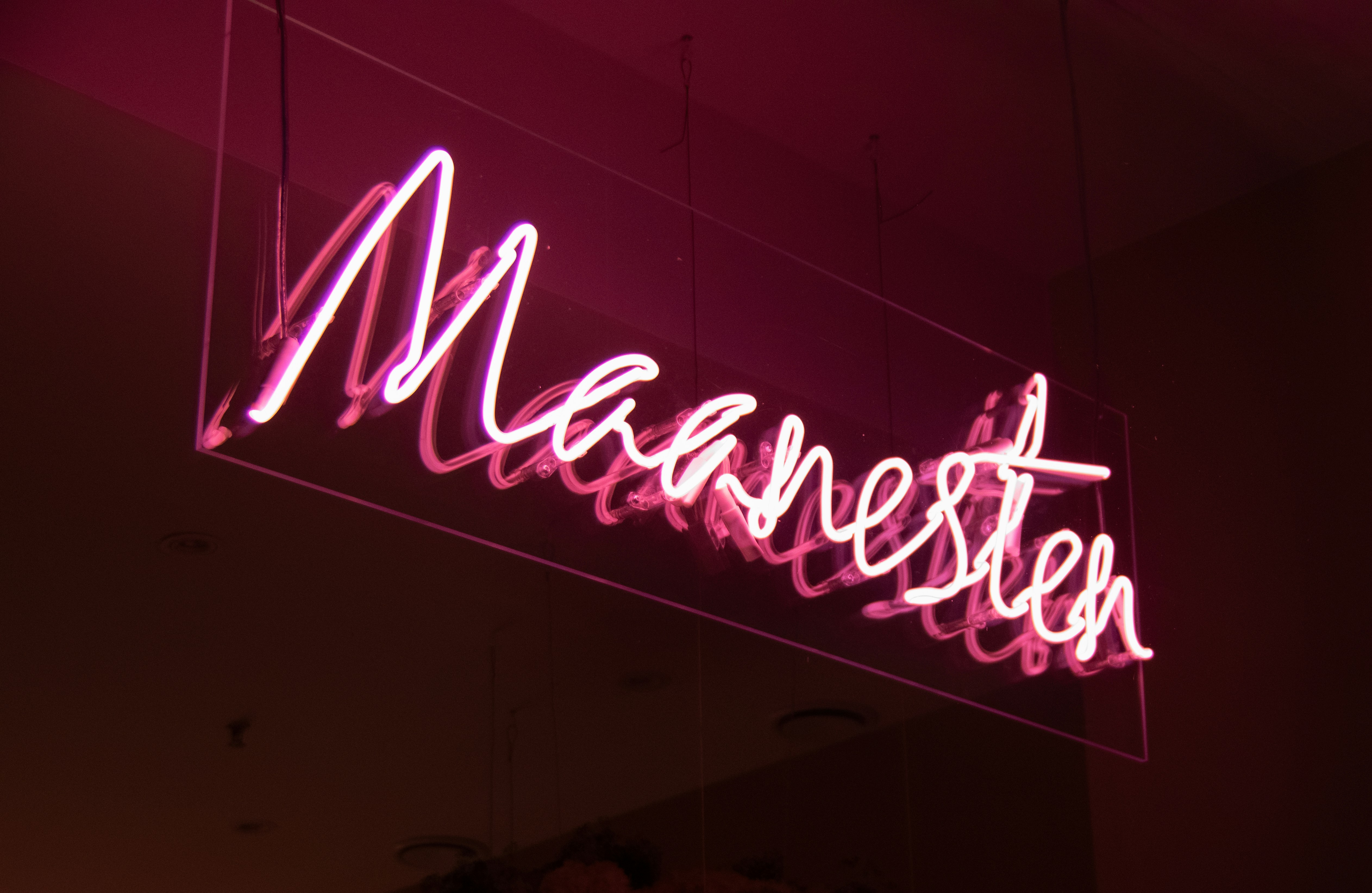 Magenta Neon Script: A Quiet Moment in a Dim Interior