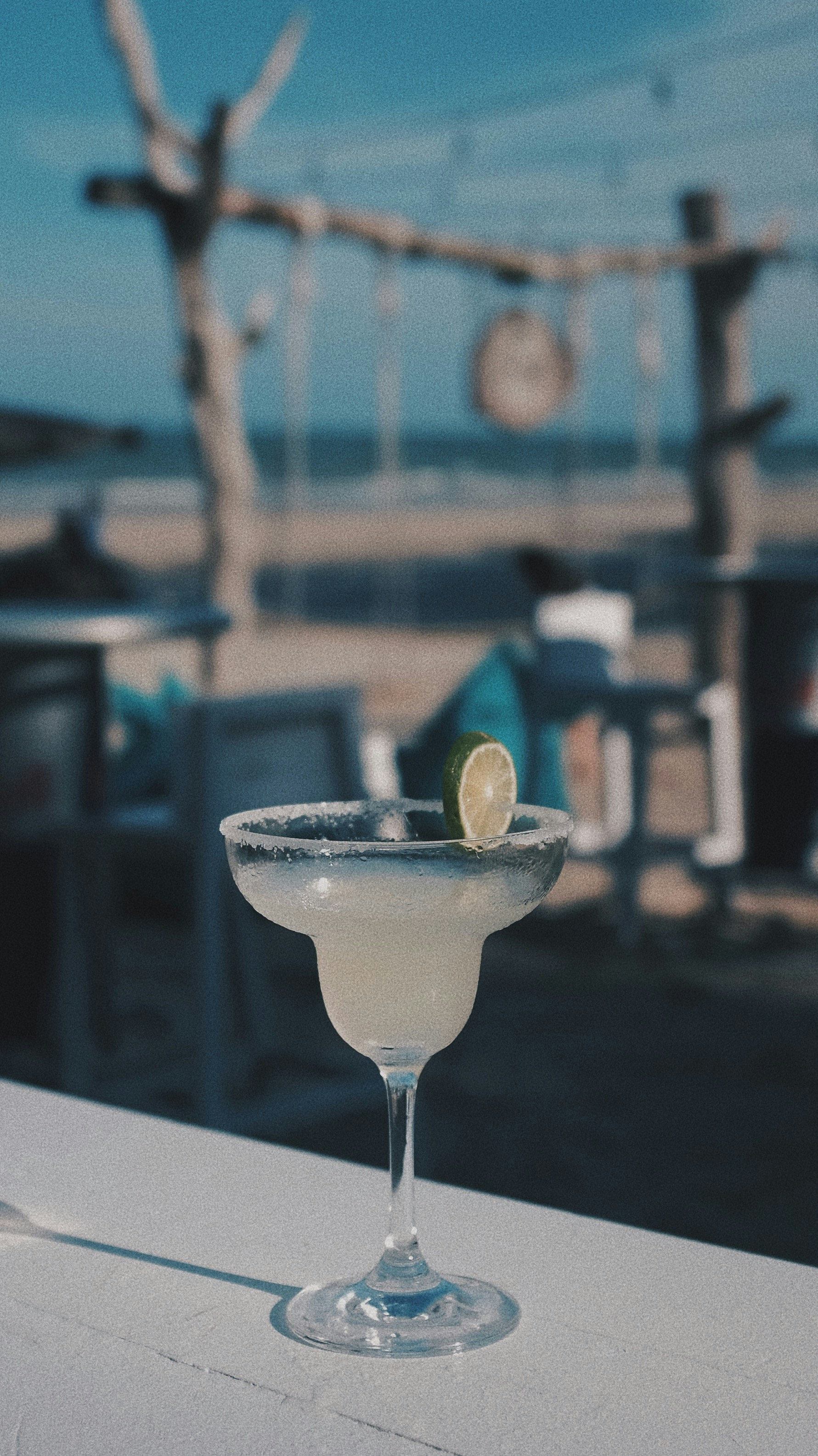 clear cocktail glass with sliced lemon on top