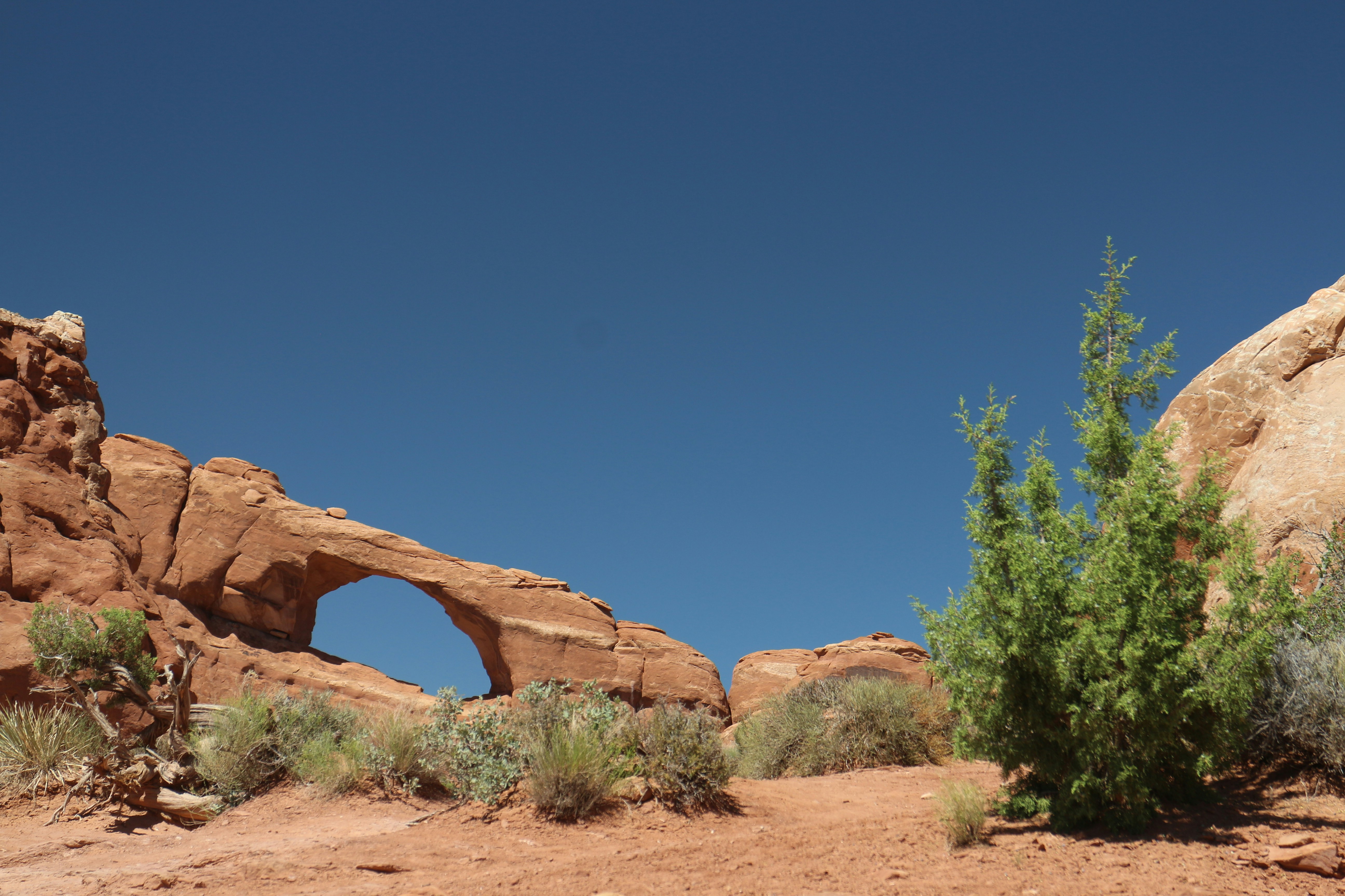 Cerulean Sky Framing a Weathered Desert Arch