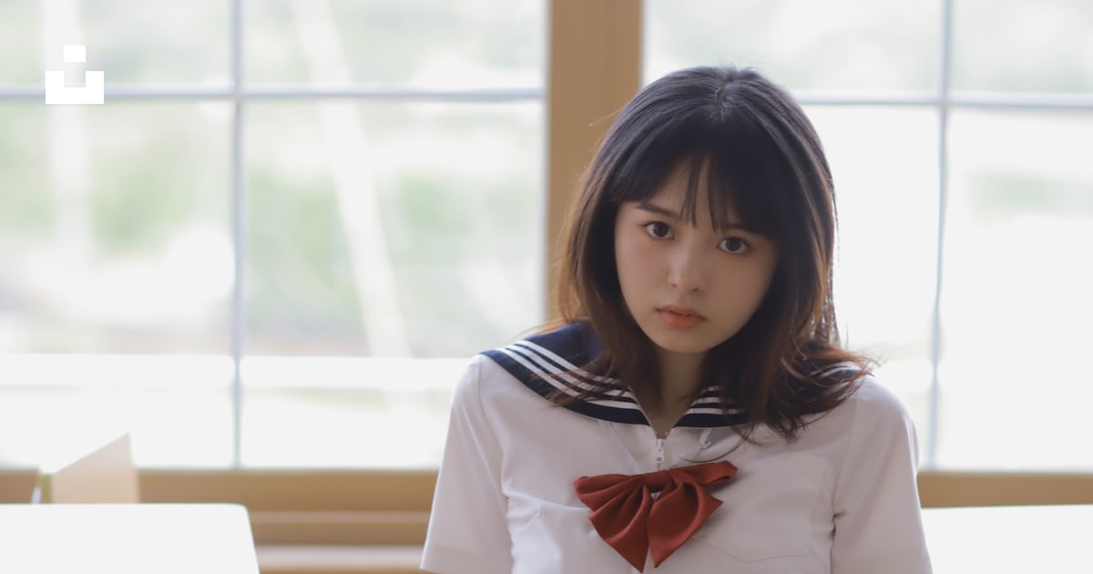 흰색과 빨간색 교복을 입은 소녀가 의자에 앉아 있다 사진 Unsplash의 무료 의류 이미지