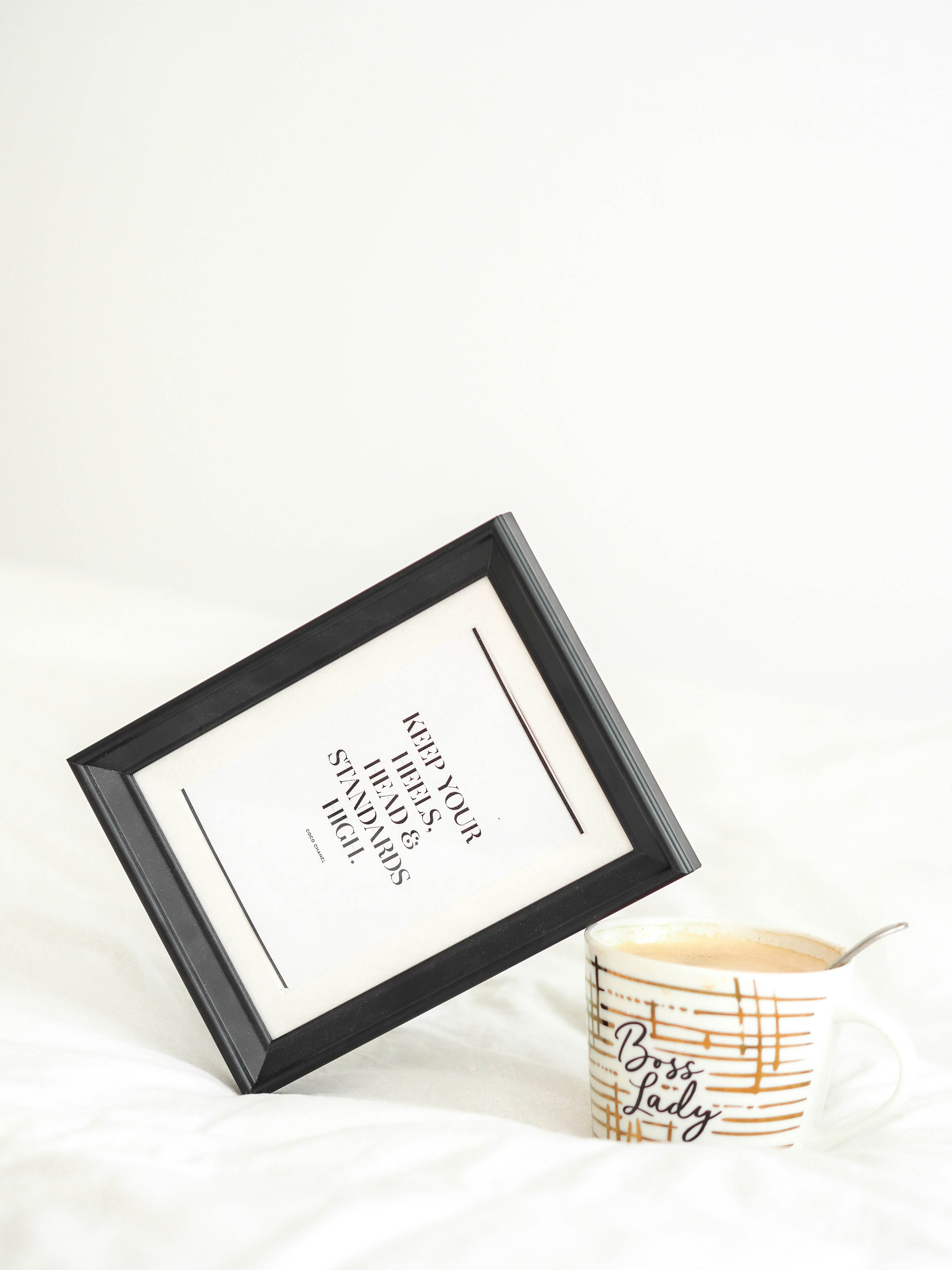 Tilted Frame, Quiet Morning: A Minimal Scene with a 'Boss Lady' Mug