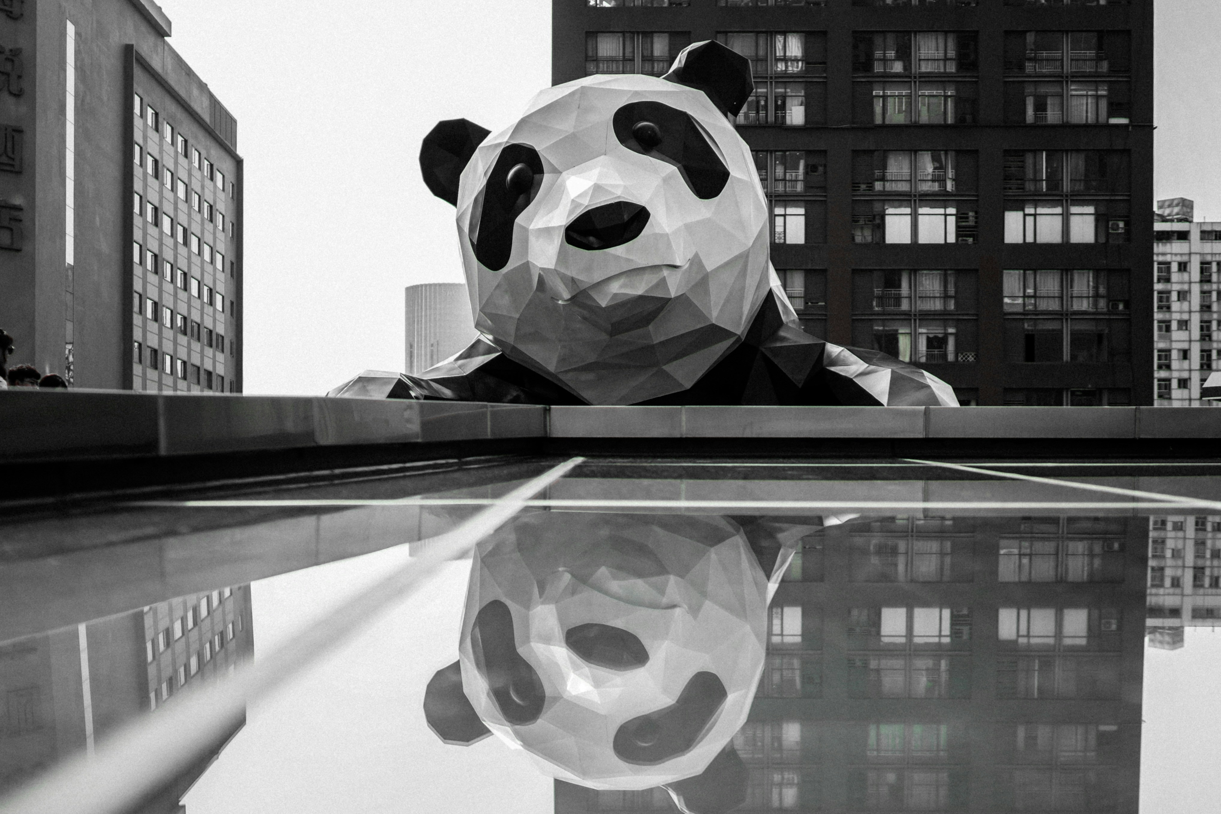 Faceted Panda Over a Glassy Rooftop: Echoes of the City
