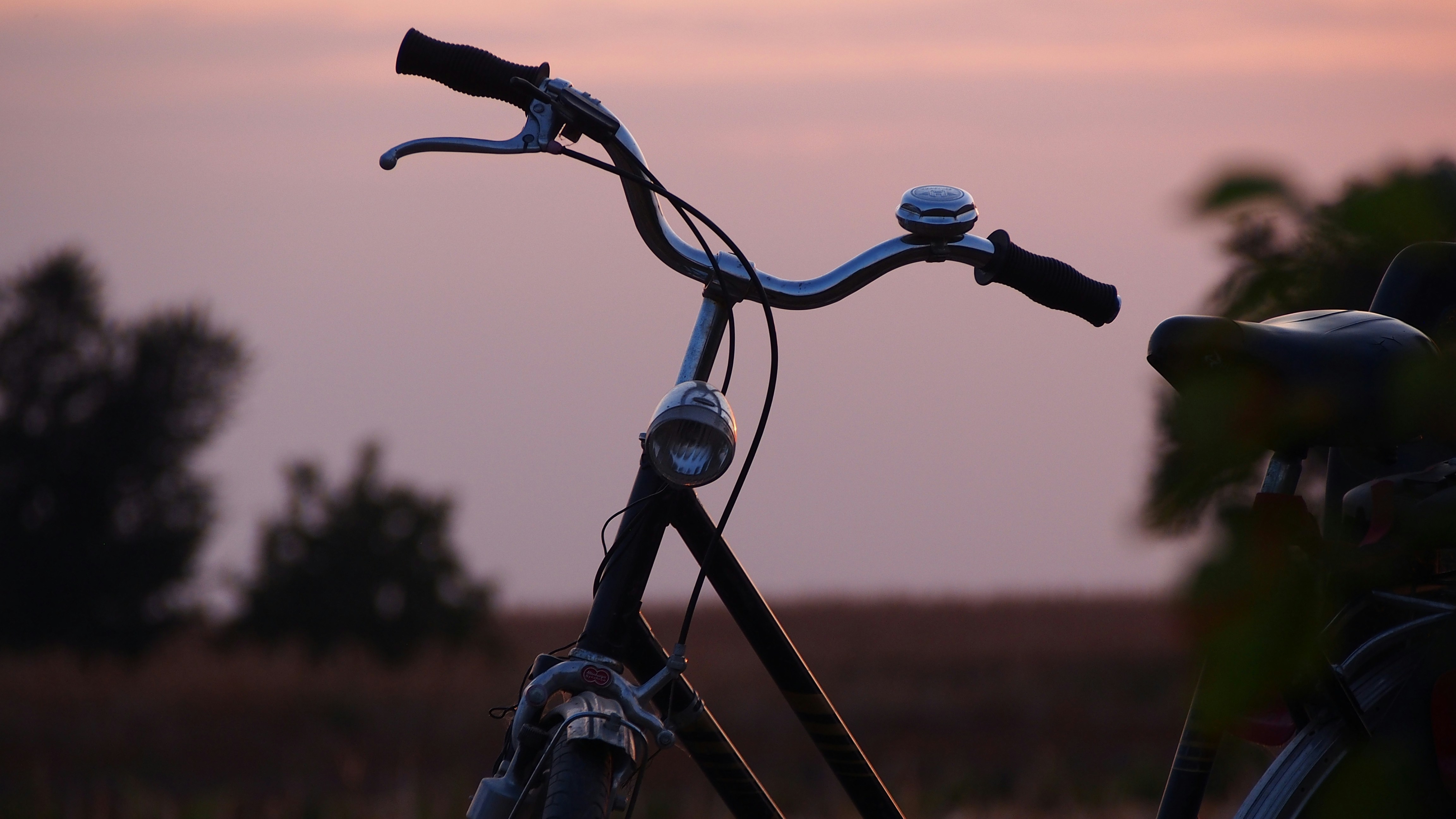 Twilight Handlebars: bicycle silhouette against lavender dusk