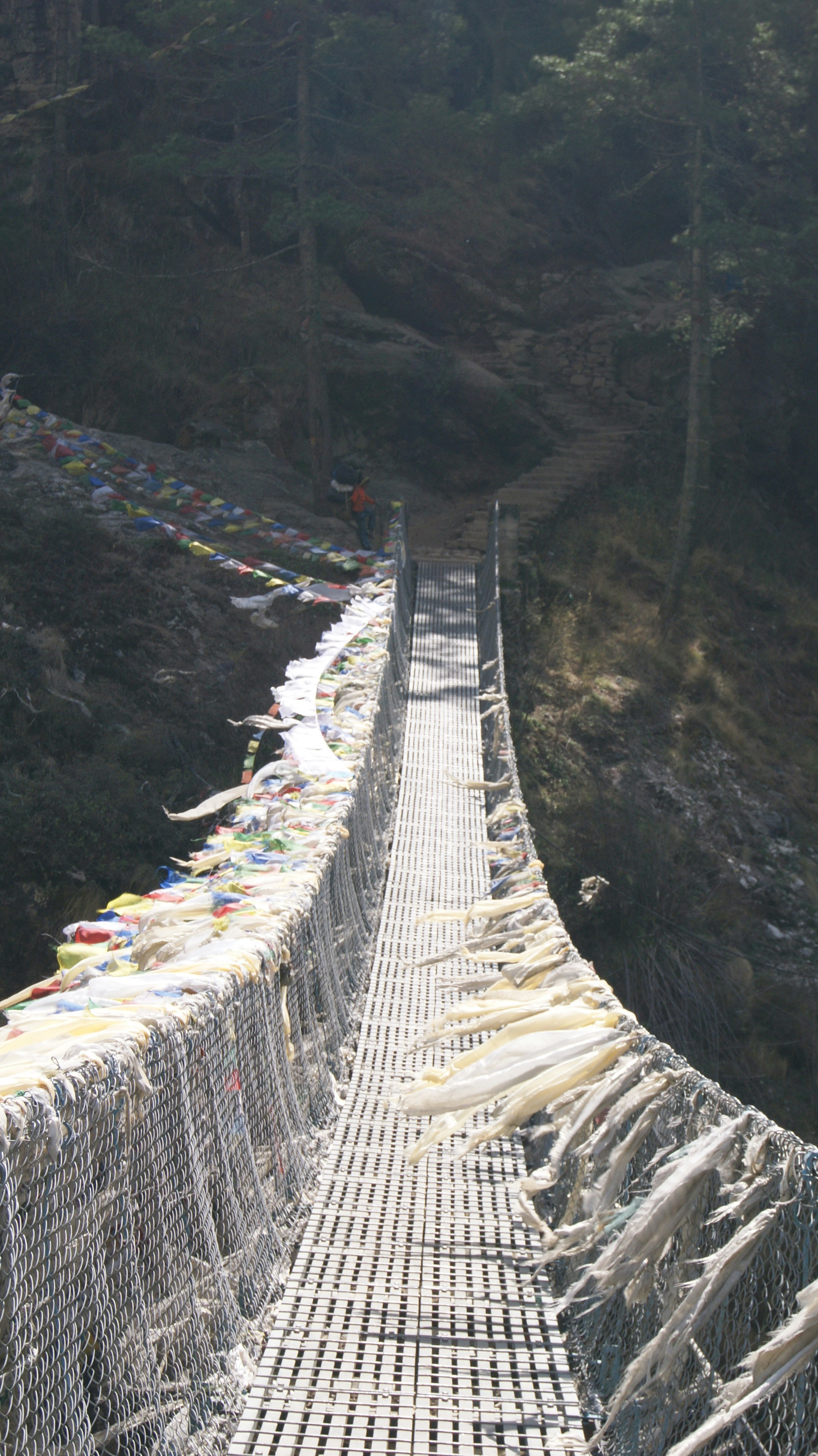 Prayer Rope Bridge: a misty descent into prayer flags and forest