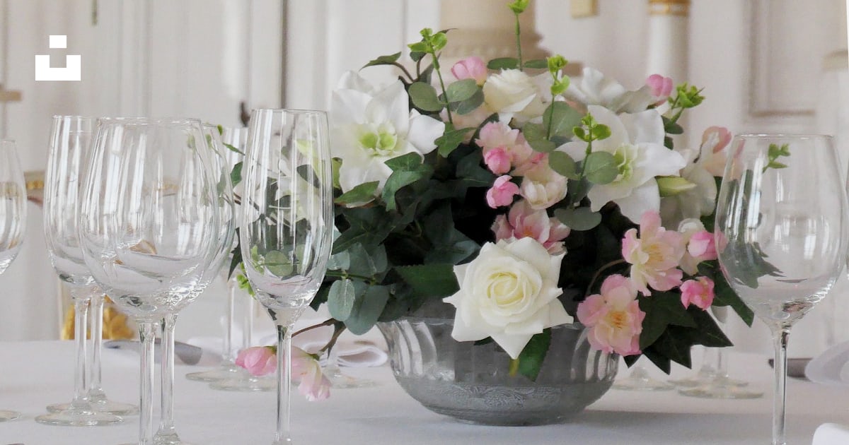 White And Pink Roses In Clear Glass Vase Photo Free Flower Image On