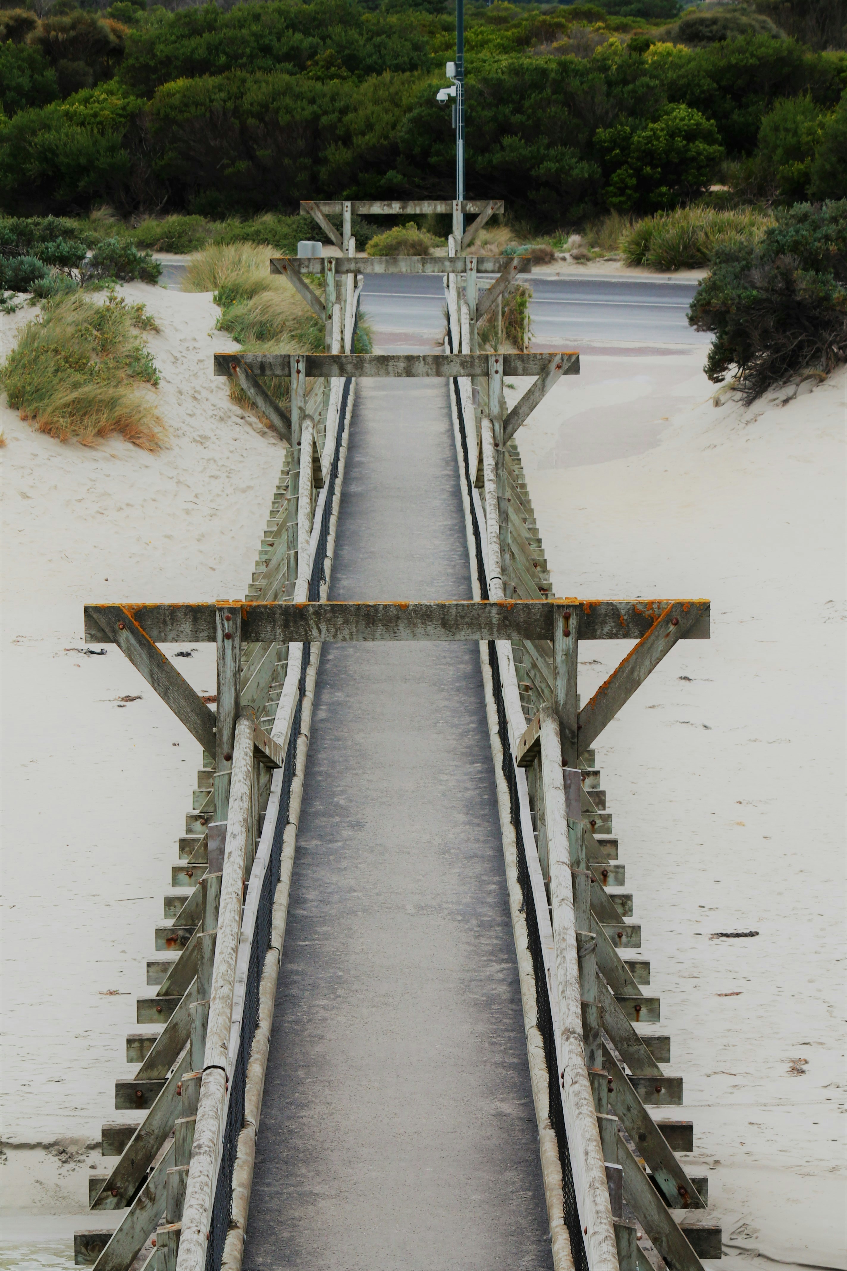 Path to the Dunes: A Narrow Boardwalk Through Seaside Sands