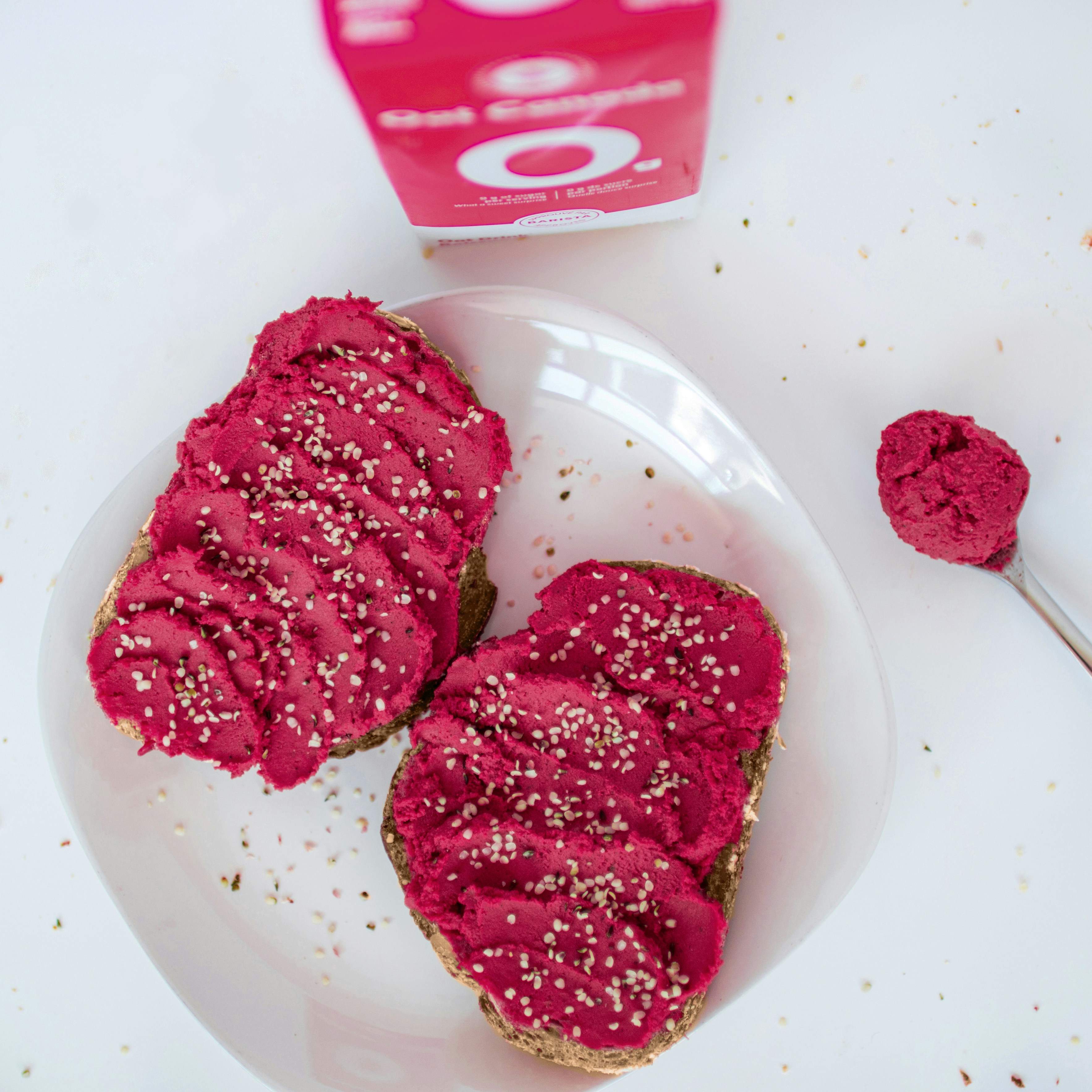 Vibrant beet root hummus made with Oat Canada 0g of sugar oat milk

Visit  https://www.oatcanada.com/