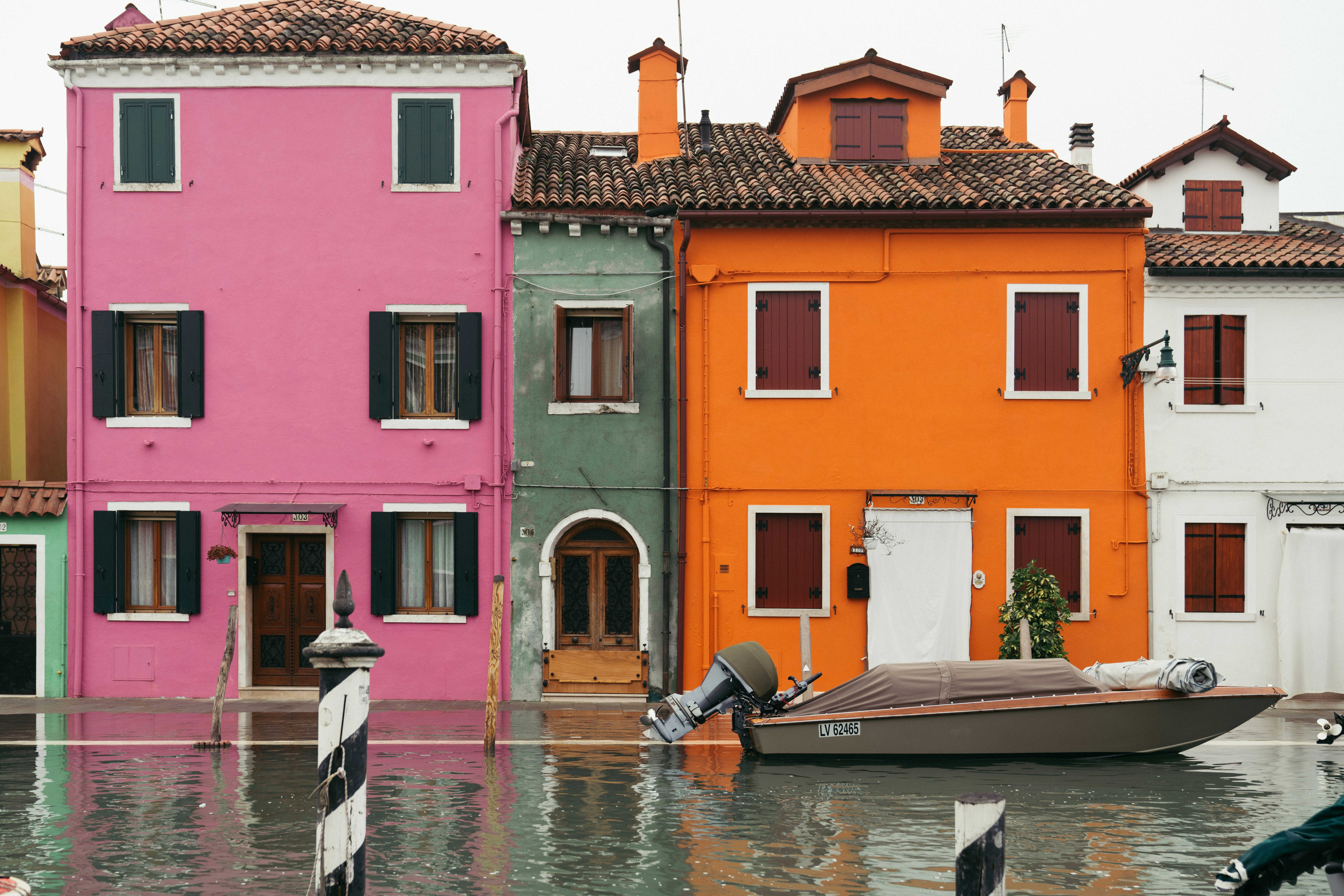 Burano-Style Color Parade Along a Tranquil Canal