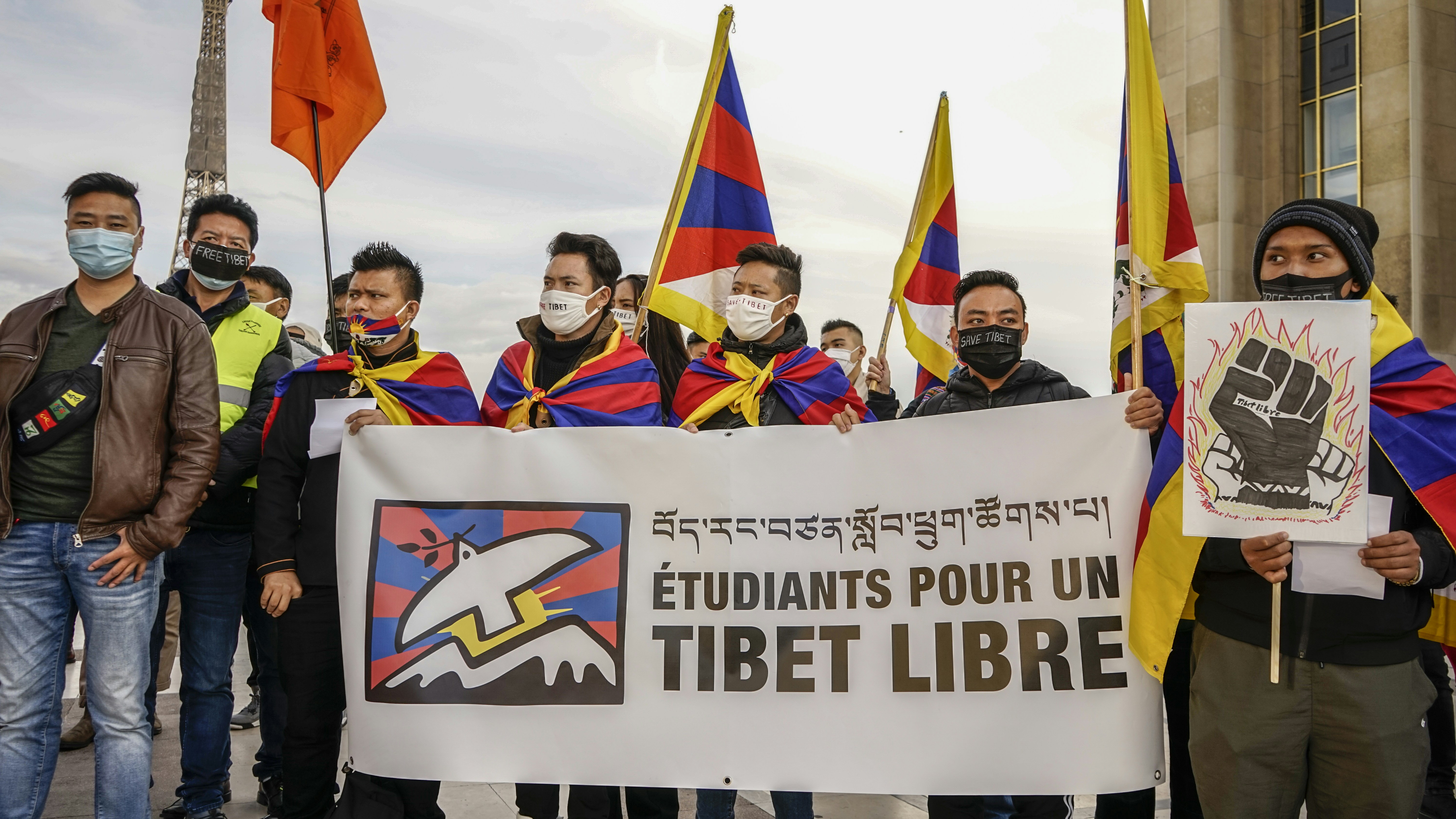 Bannered Resolve: Students Rally for a Free Tibet Under Tibetan Flags