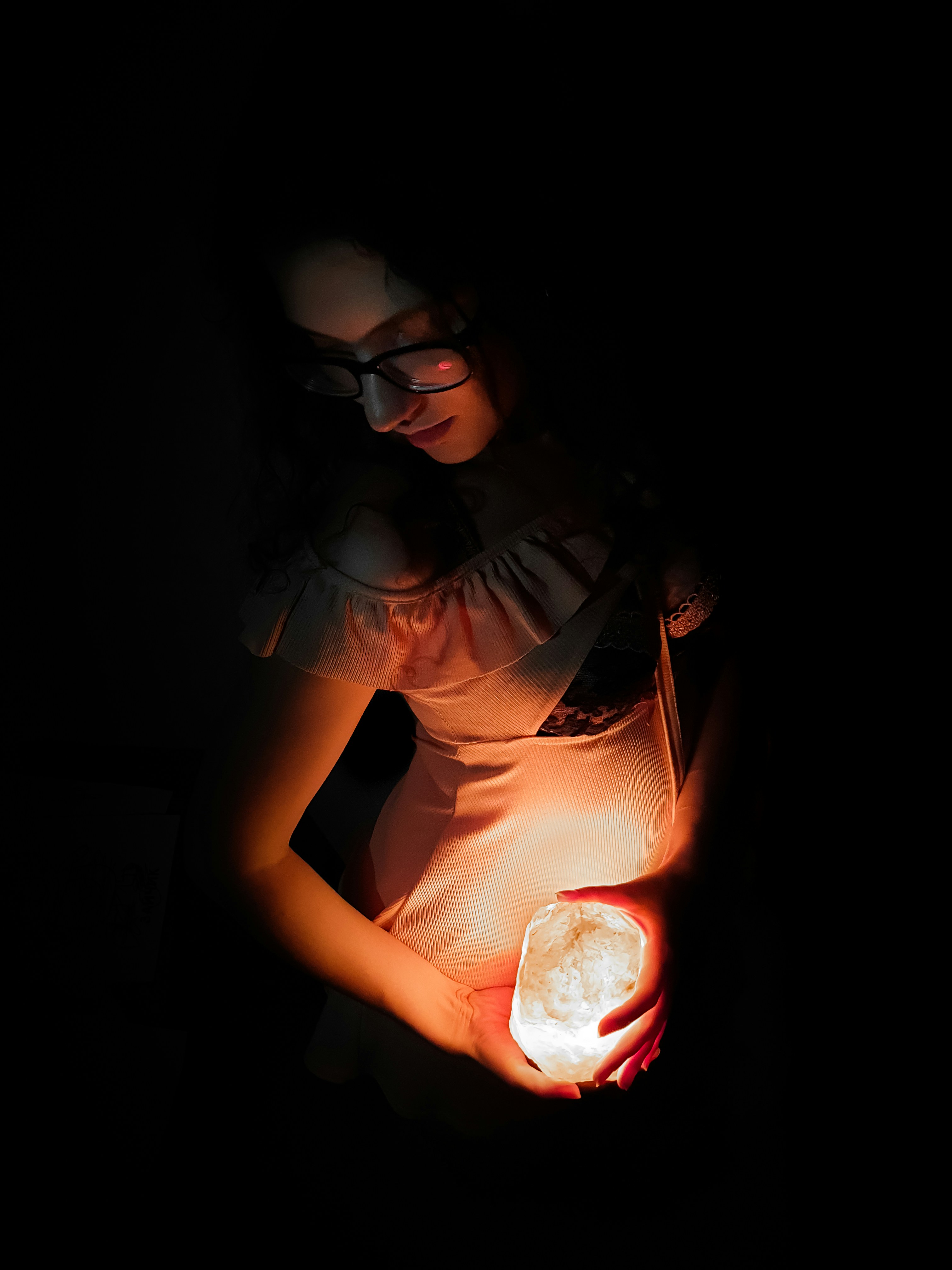 Glow in the Dark: Portrait of a Quiet Moment with a Crystal Light
