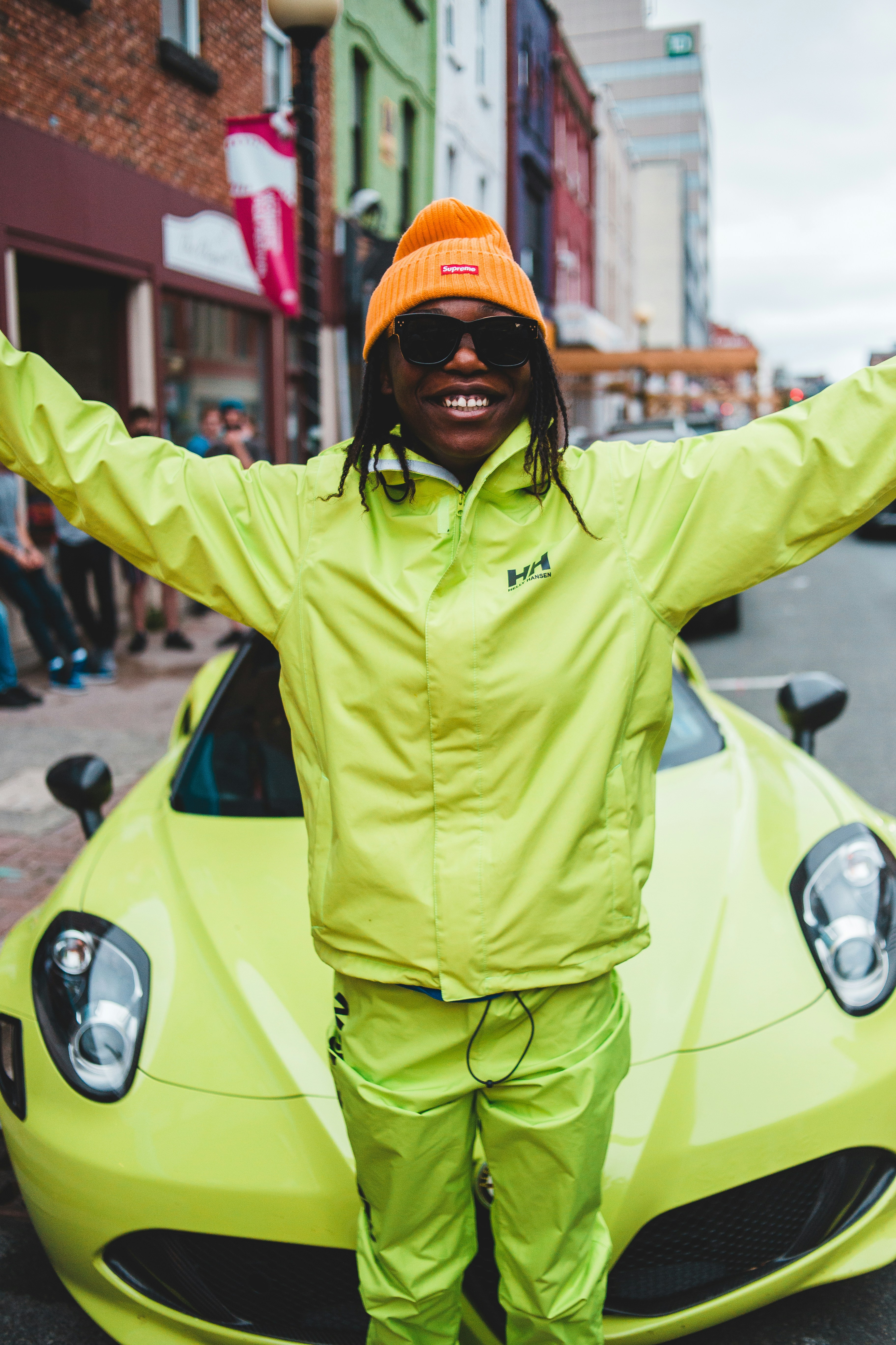 Neon Athlete on a Lime Dream: Joy in the Street