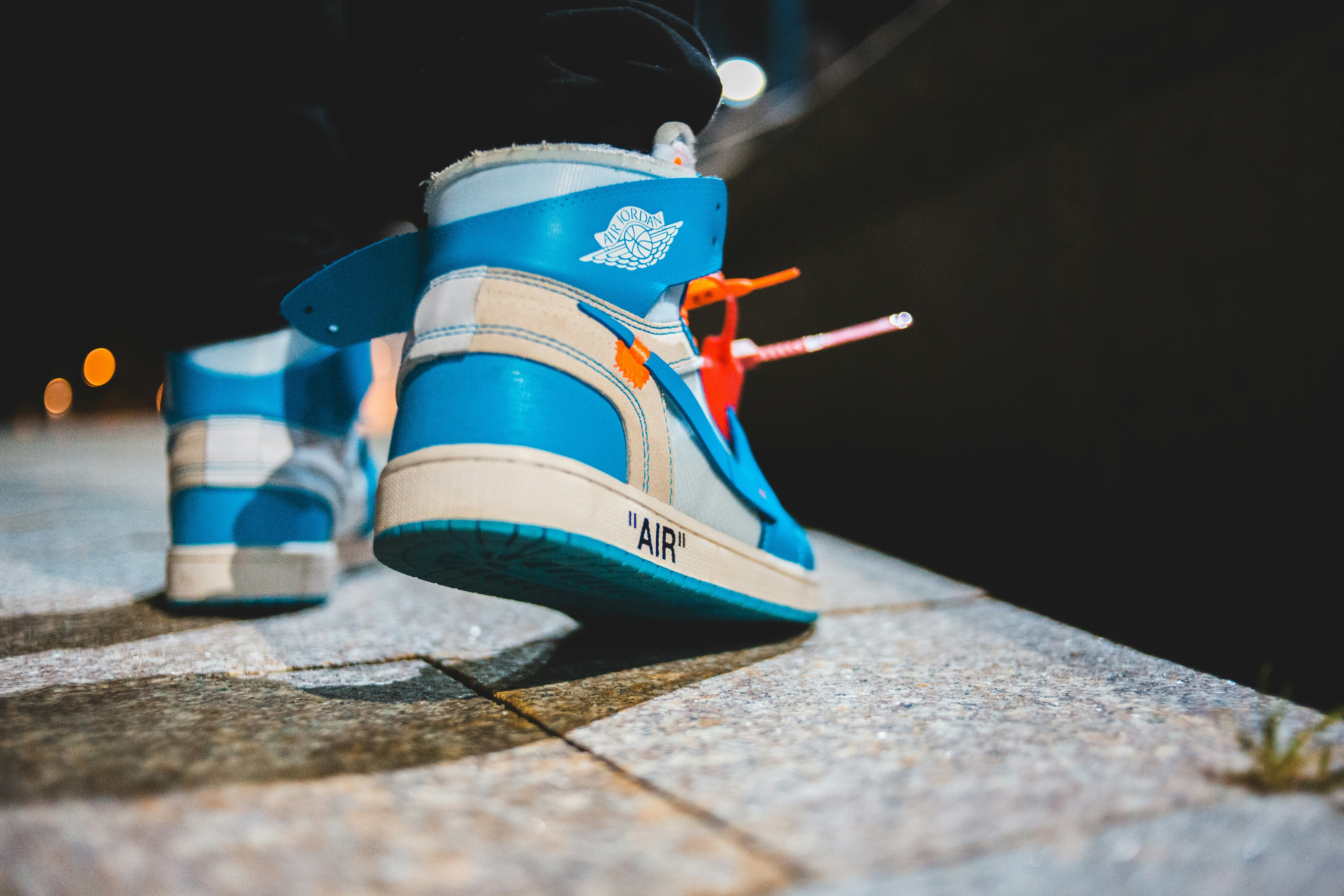 Ultramarine High-Tops with an Orange Zip Tie: Street-Edge Close-Up