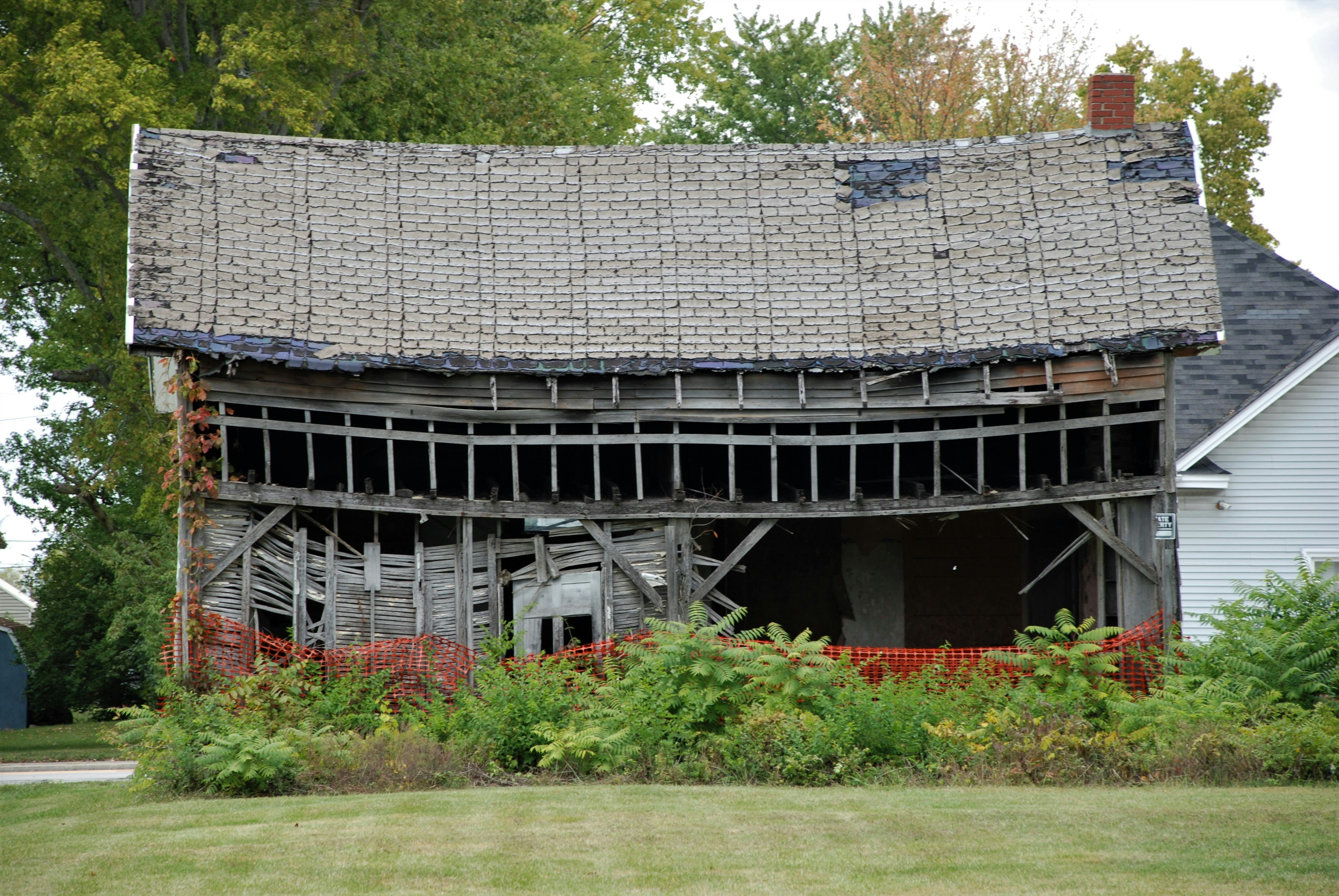 Weathered Timber Barn Framed by Overgrowth and Time