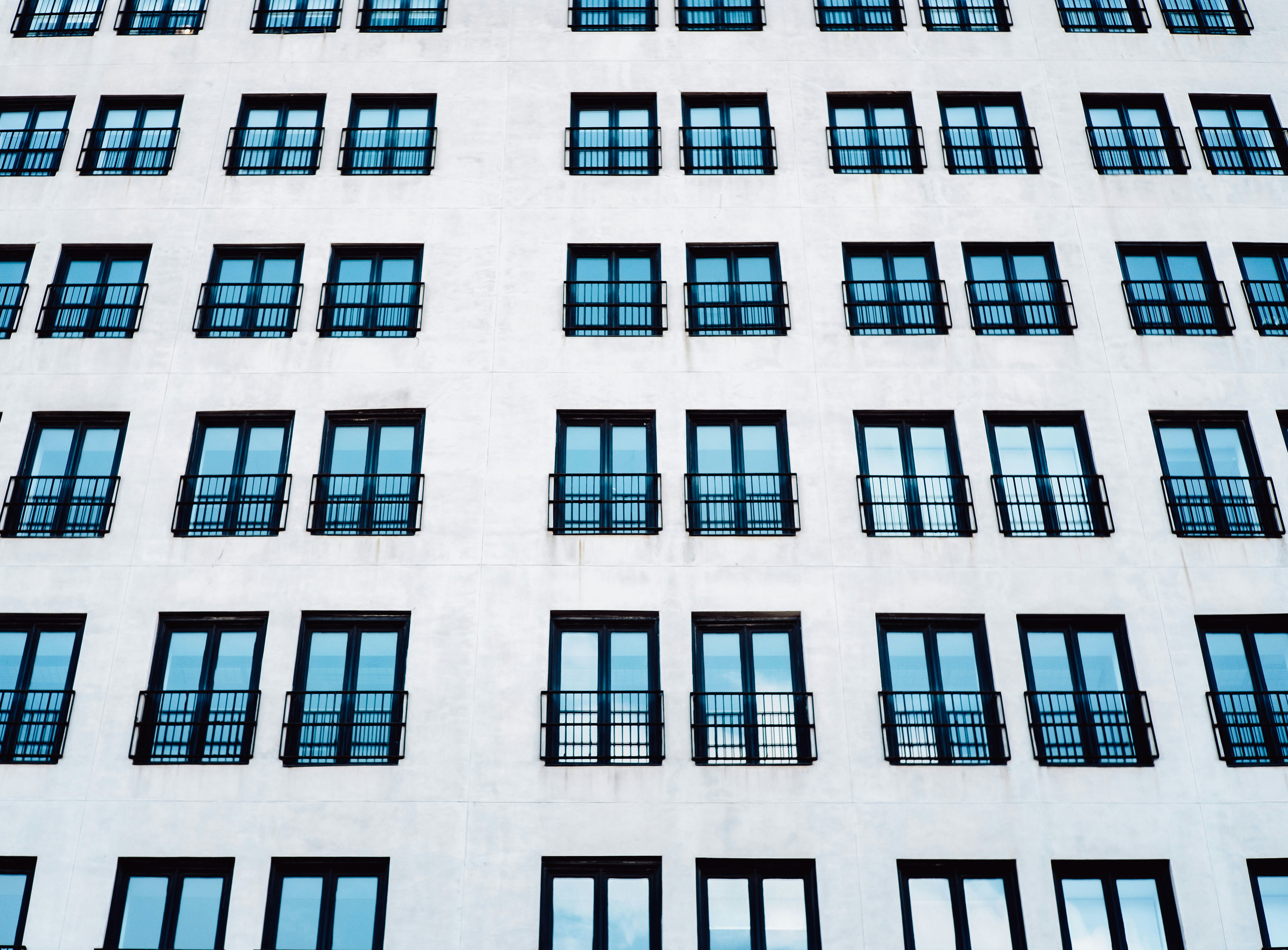 white and blue concrete building