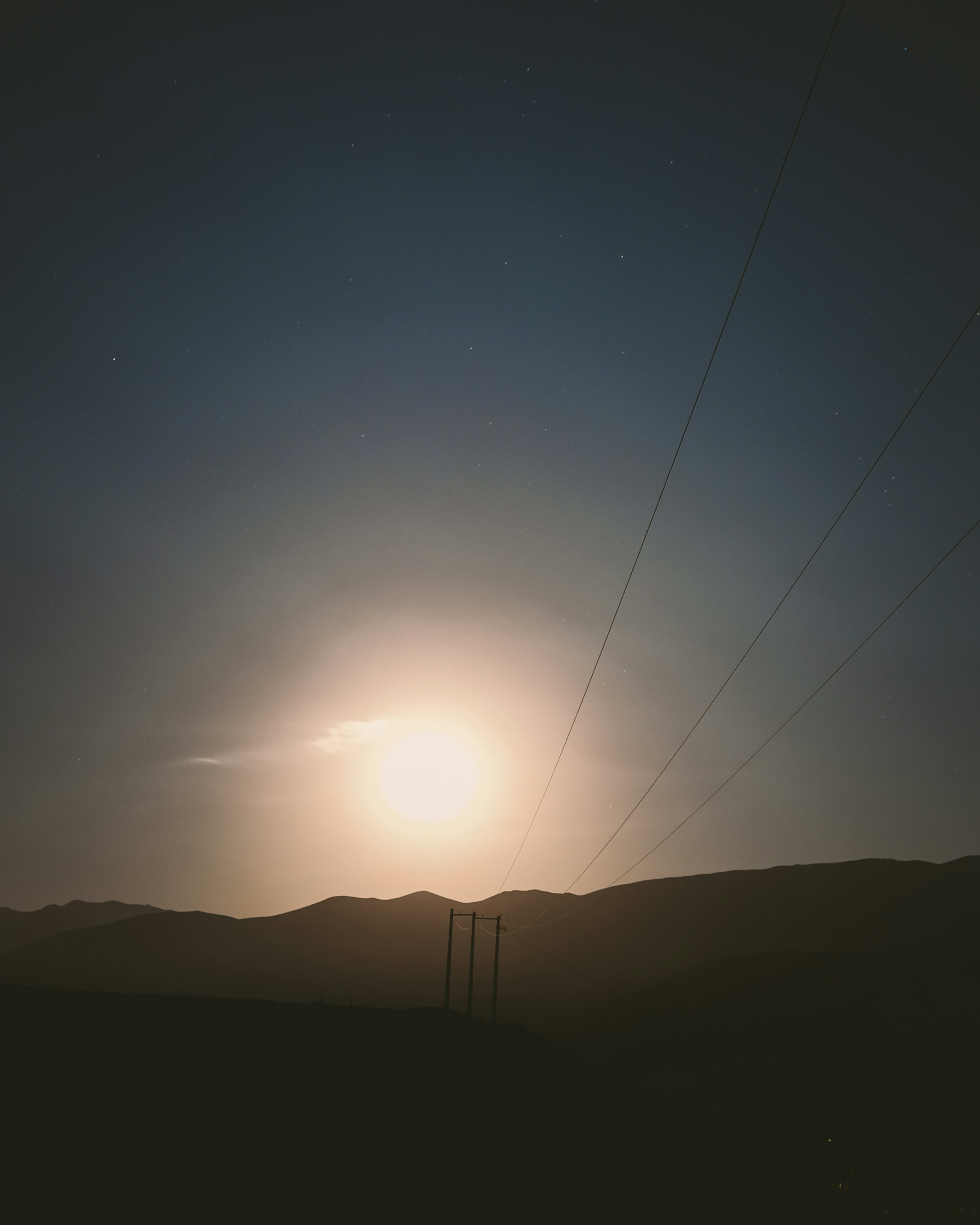 Moonrise Over Silent Hills with Power Lines