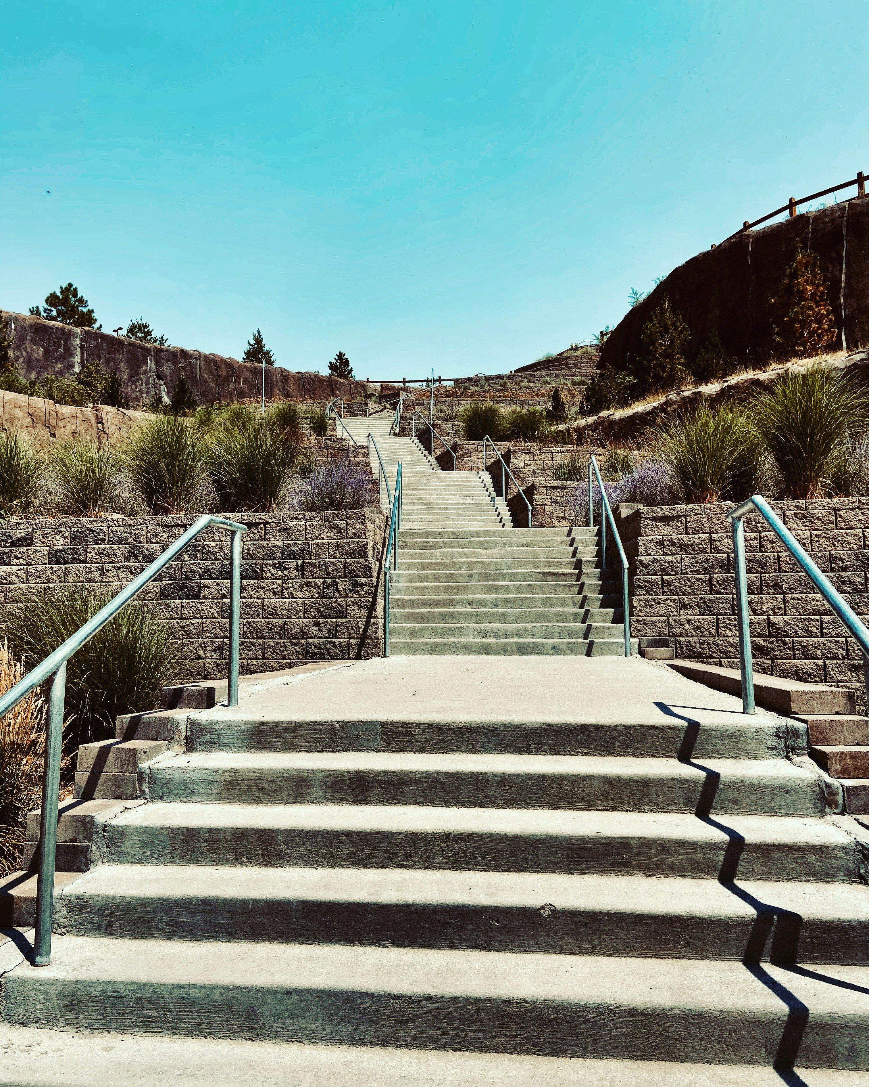 Staircase to a sunlit overlook