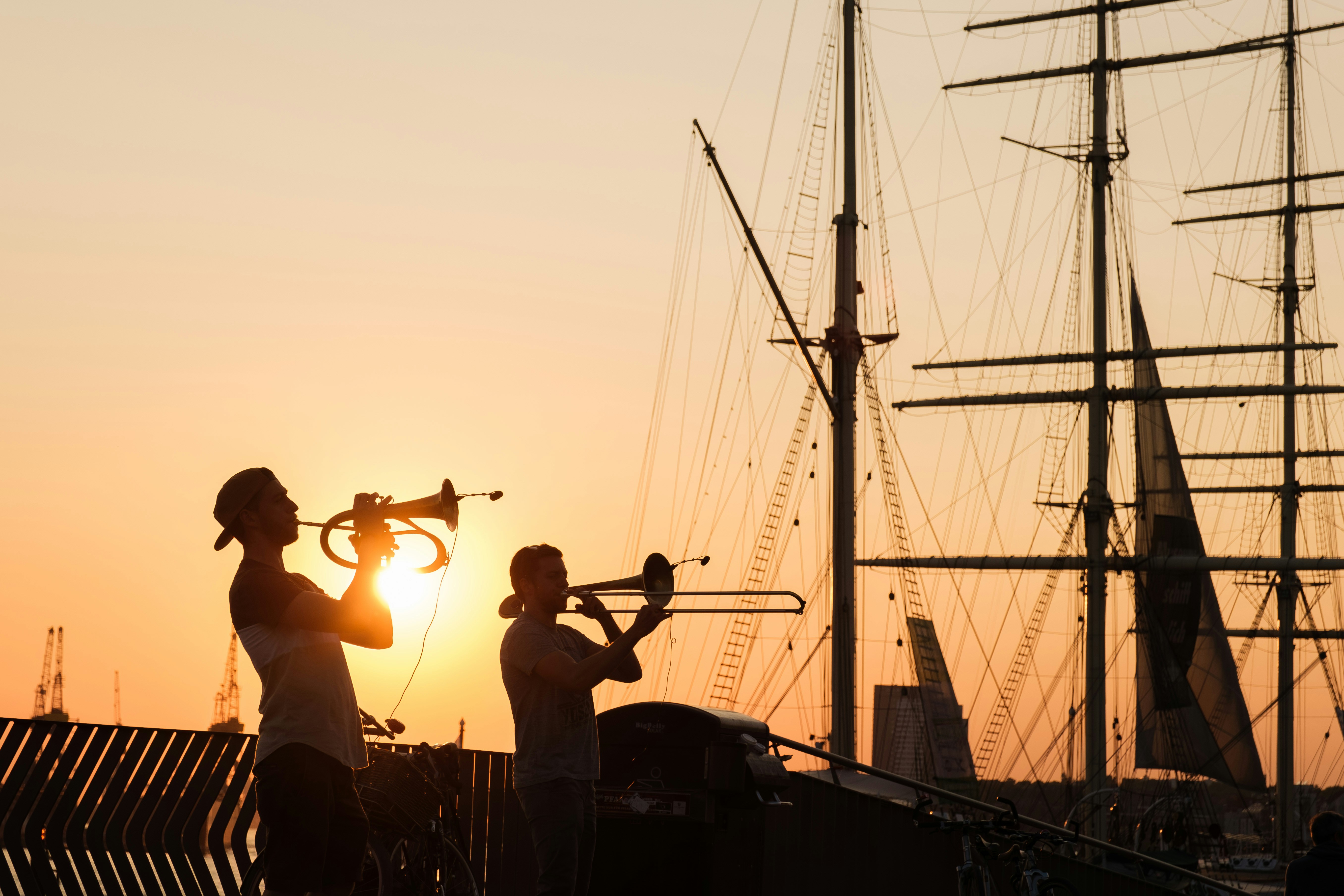 Dusk Brass: Silhouettes at the Marina