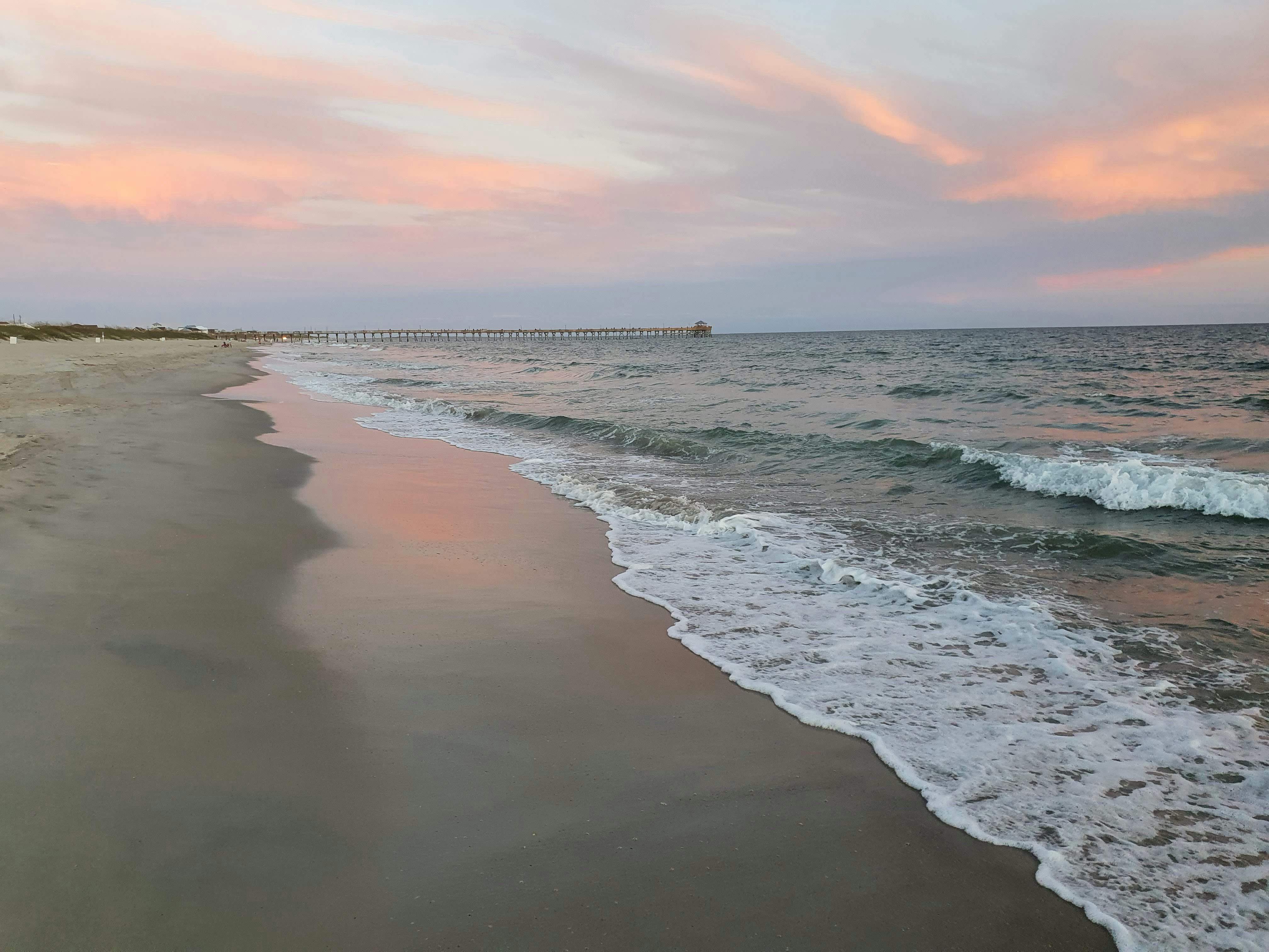Dusk Over the Quiet Shore: A Distant Pier and Pastel Tide