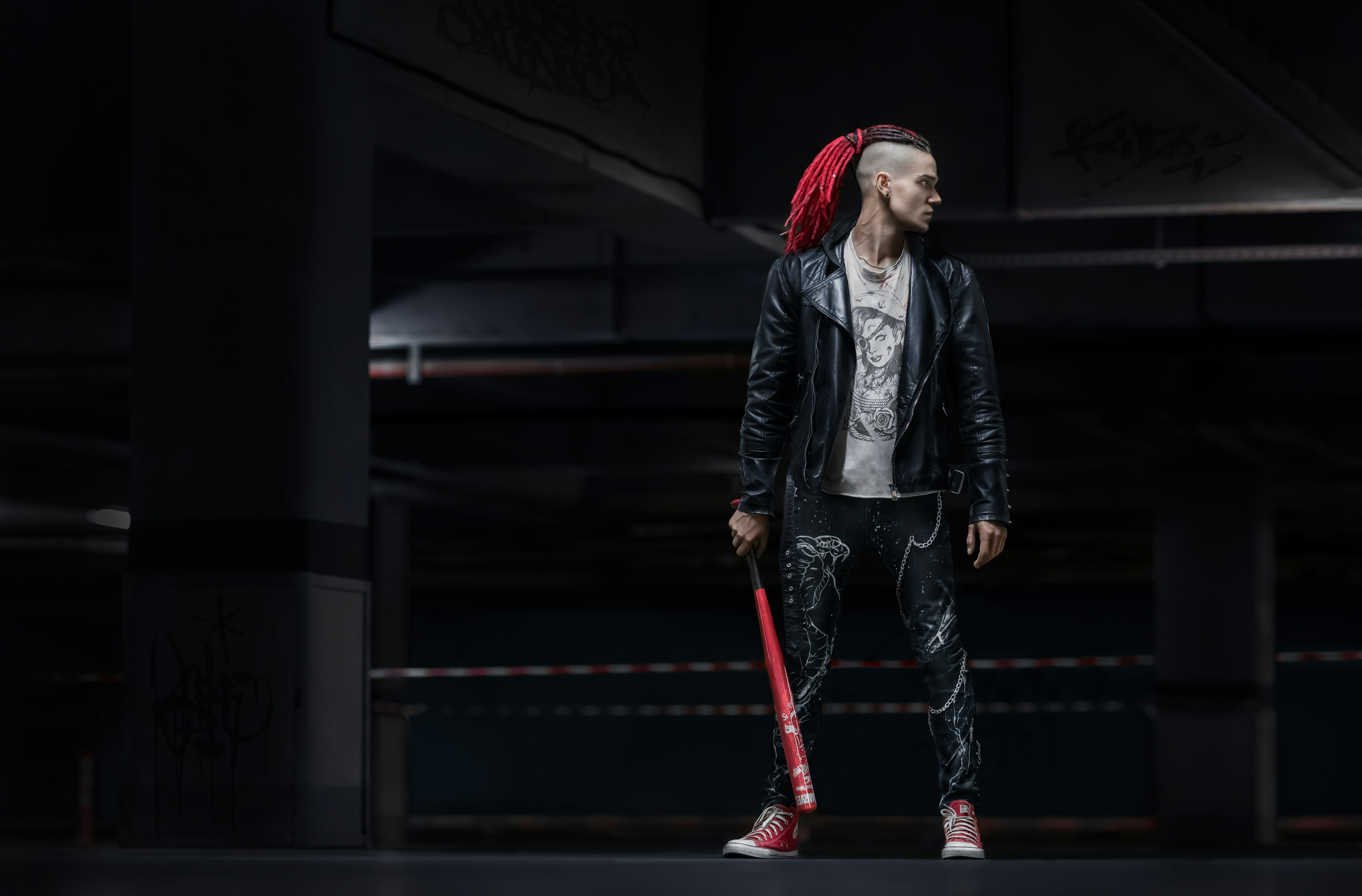 Crimson Mohawk in an Industrial Underpass