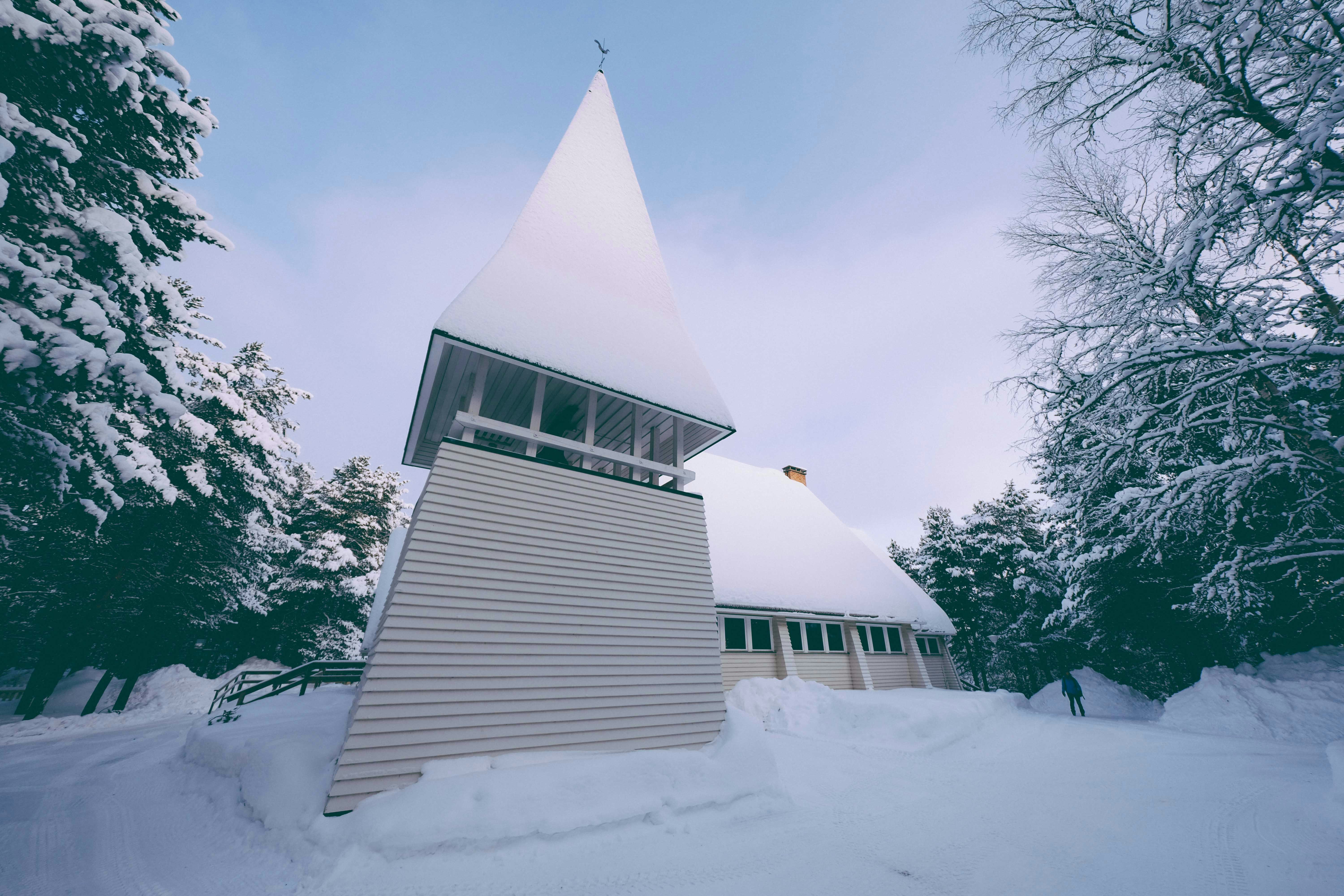 Snowbound Chapel with Steepled Profile