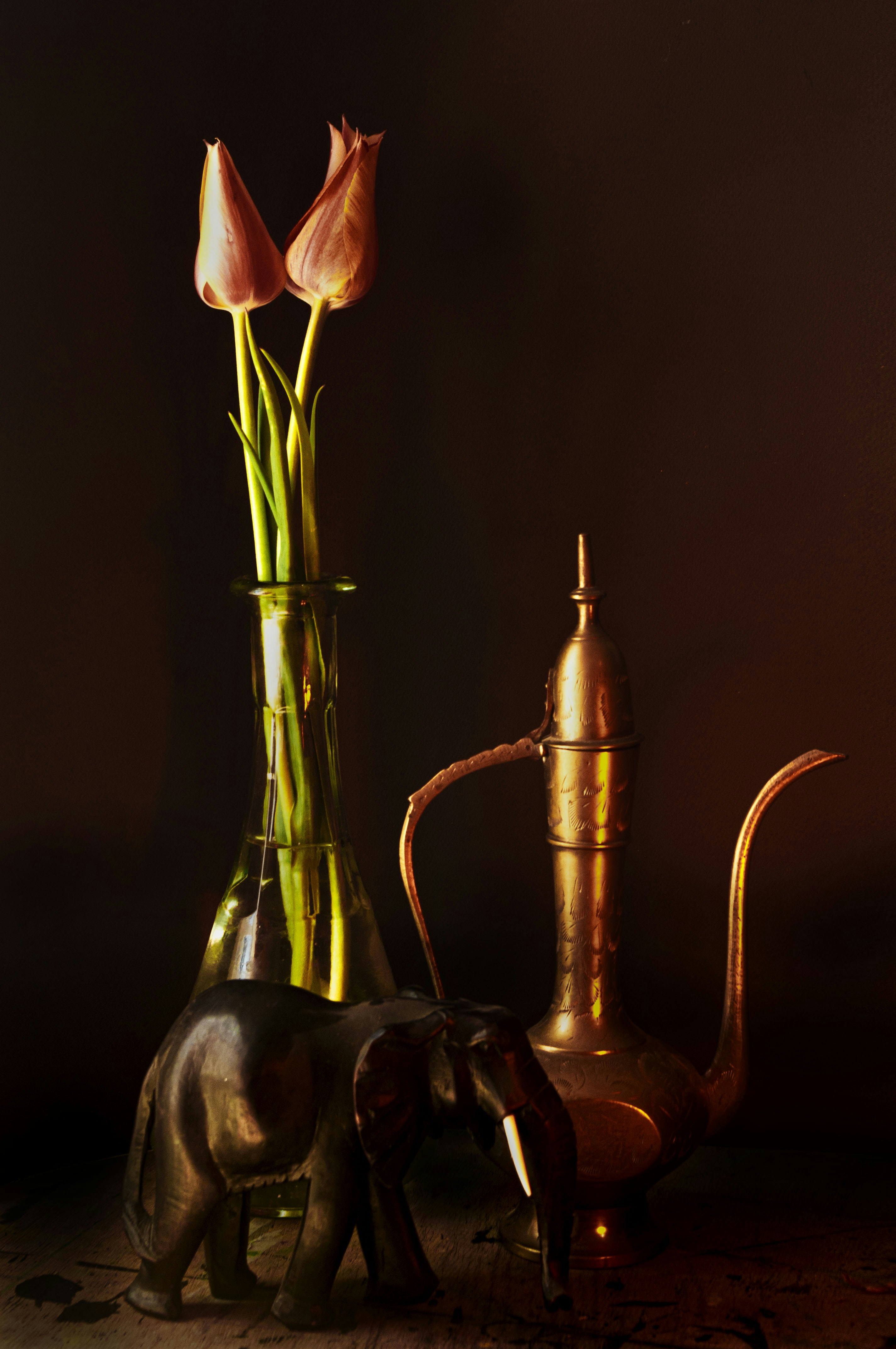 Glowing Tulips in a Copper Still-Life