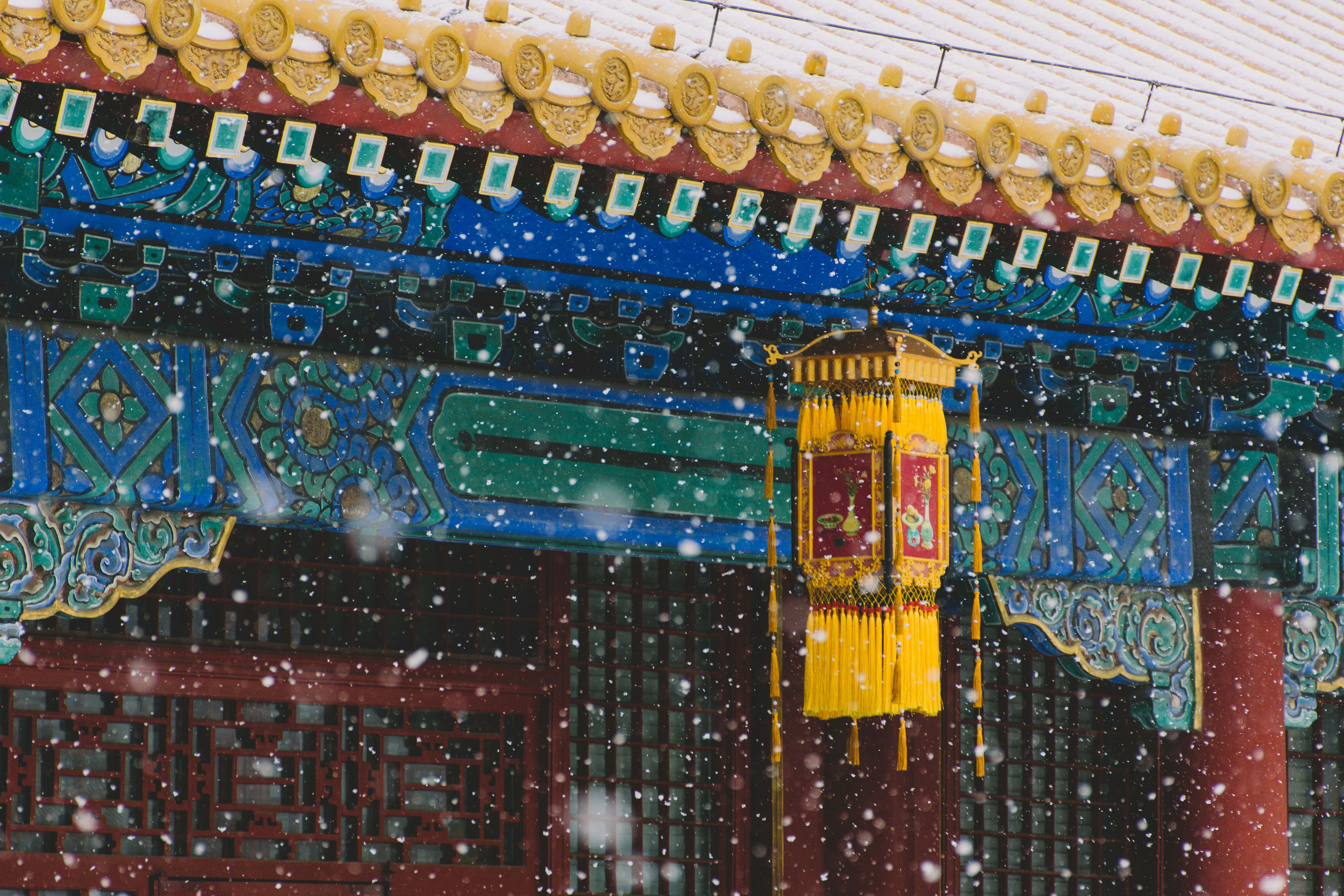 Blue red and yellow string lights photo – Free Snow Image on Unsplash