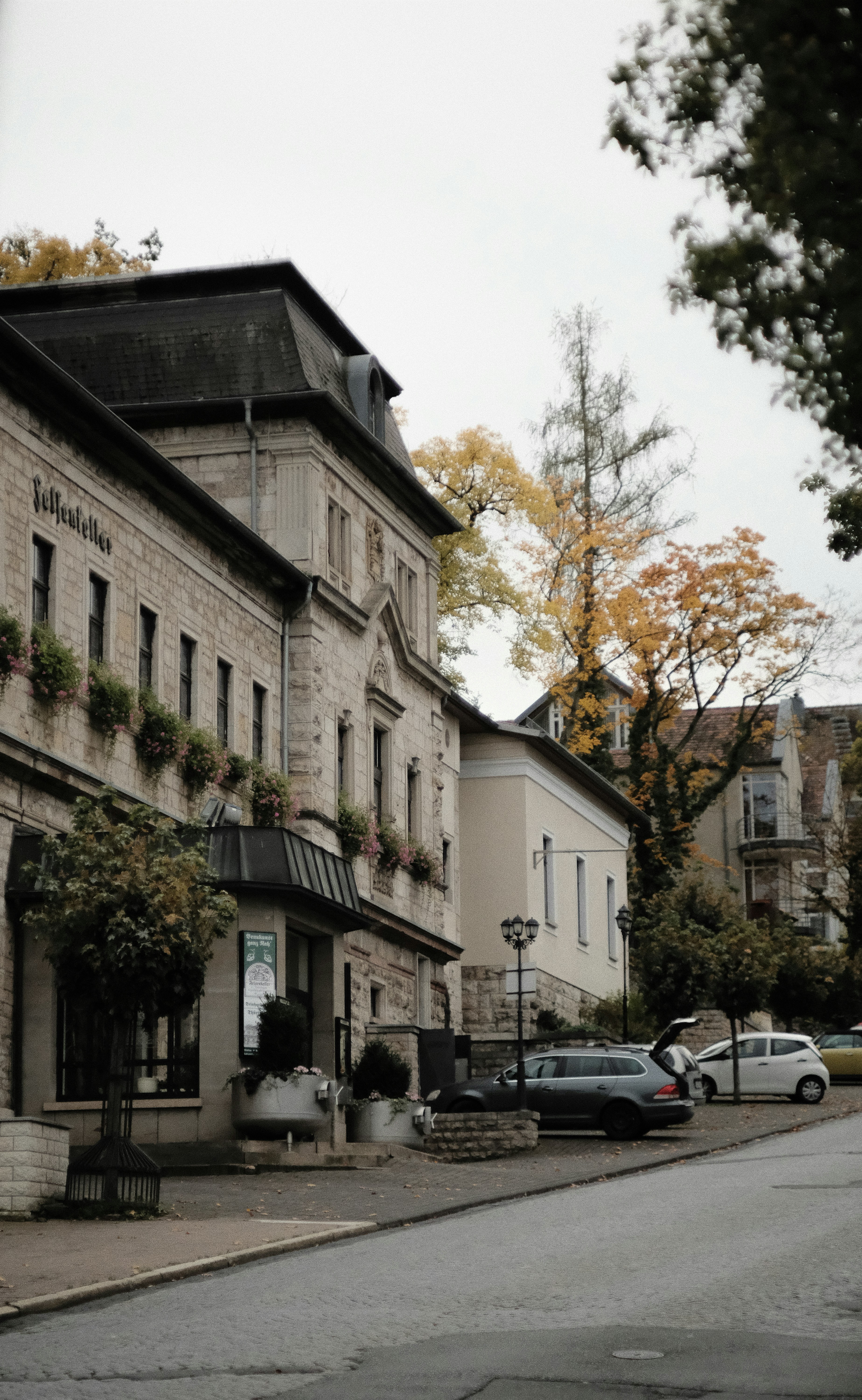Autumn Facade on Cobblestone Street