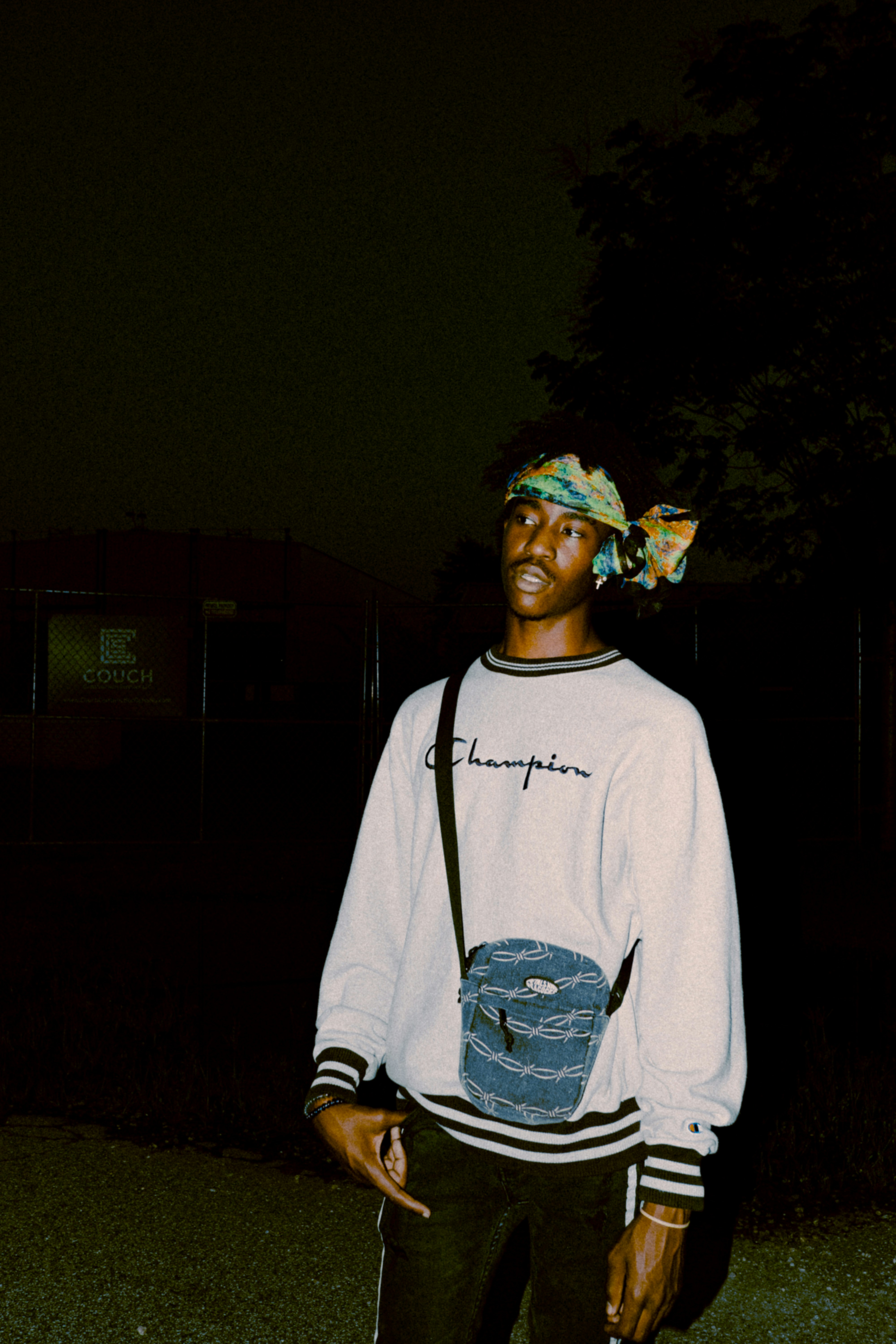 Kai 100k chillin at night in the park | man in white crew neck long sleeve shirt wearing white fitted cap