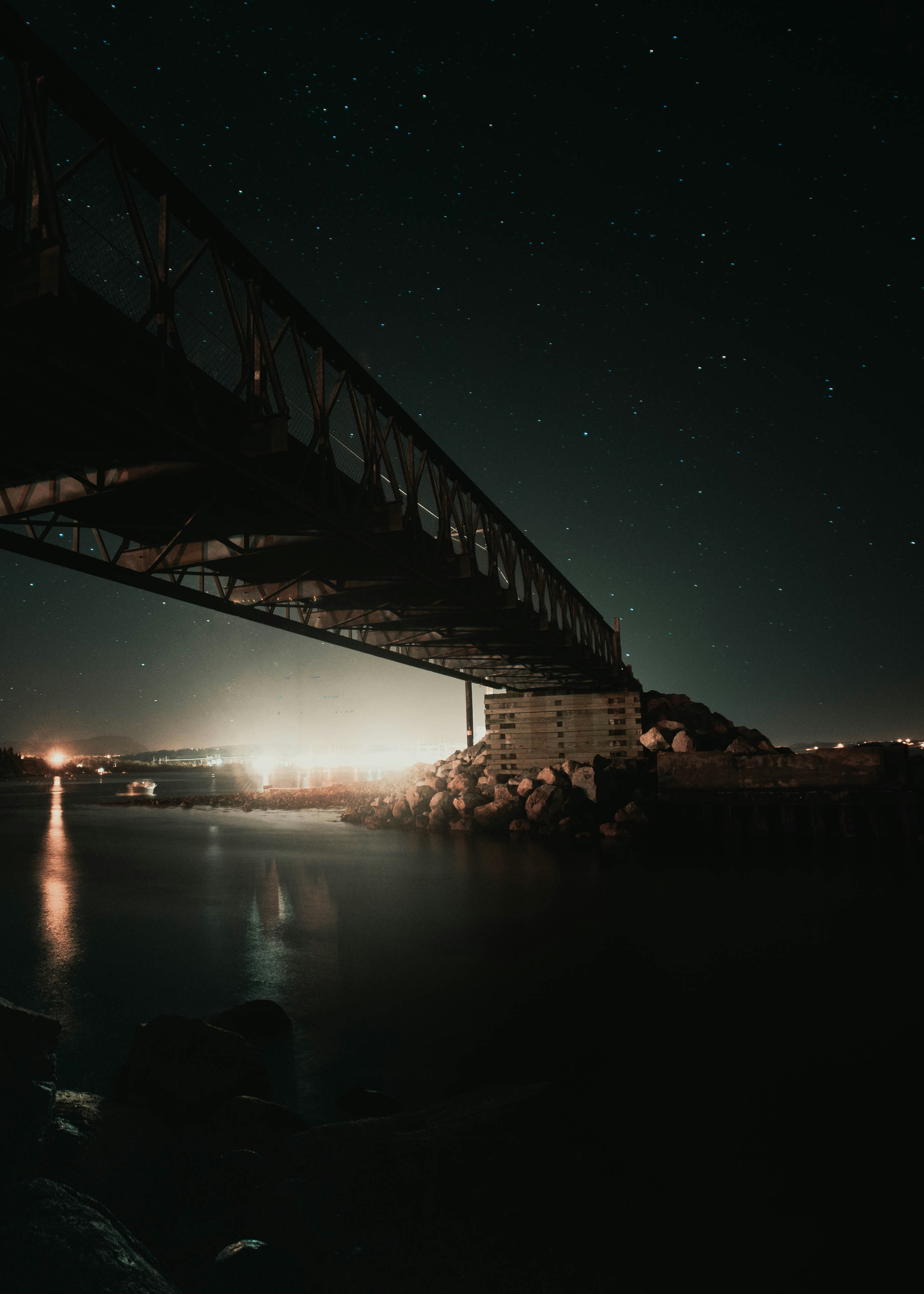 Brown bridge over body of water during night time photo – Free Nature ...