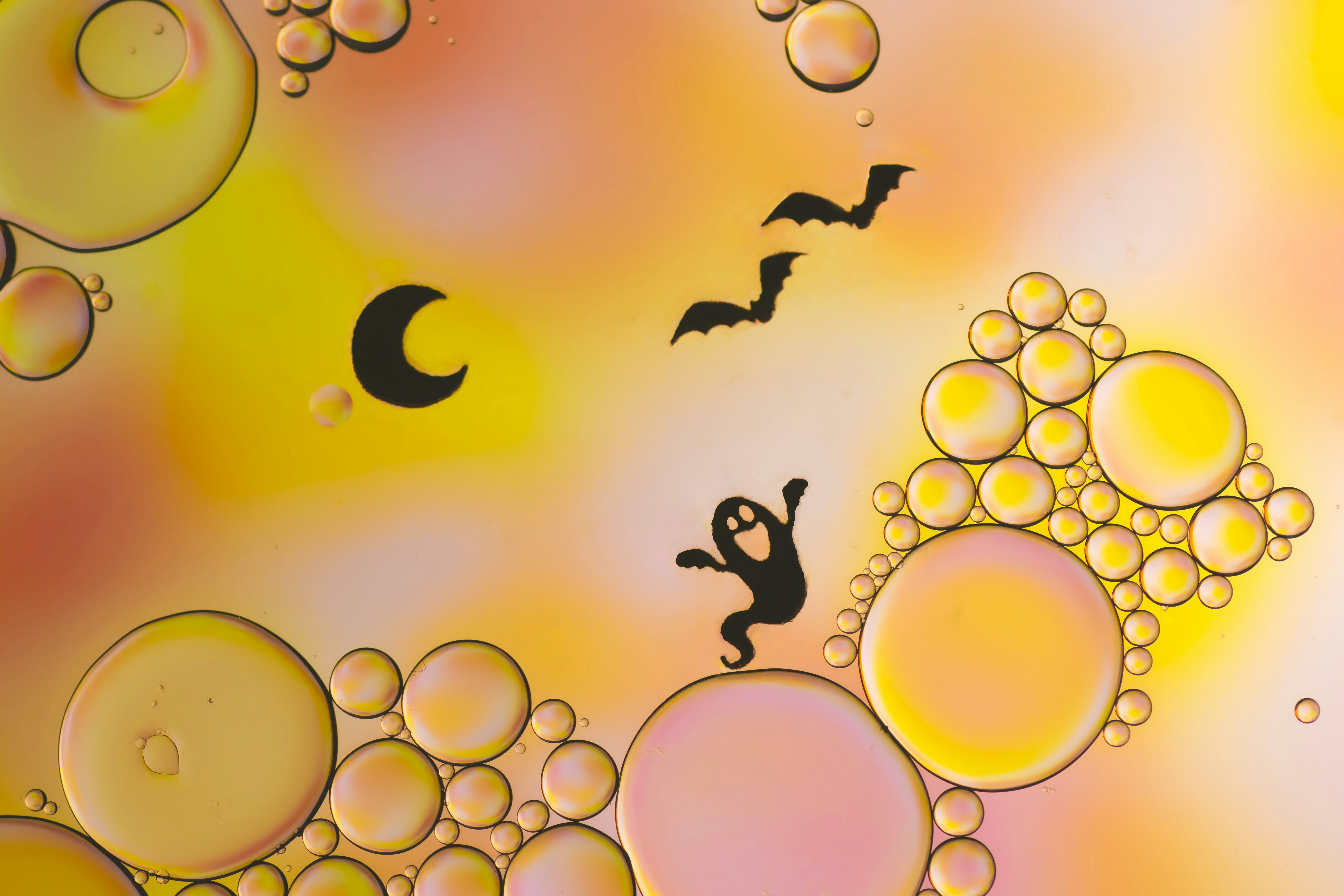 Moonlit Jump Amid Bubbles: A Silhouette Dance in Oil-Sheen Light