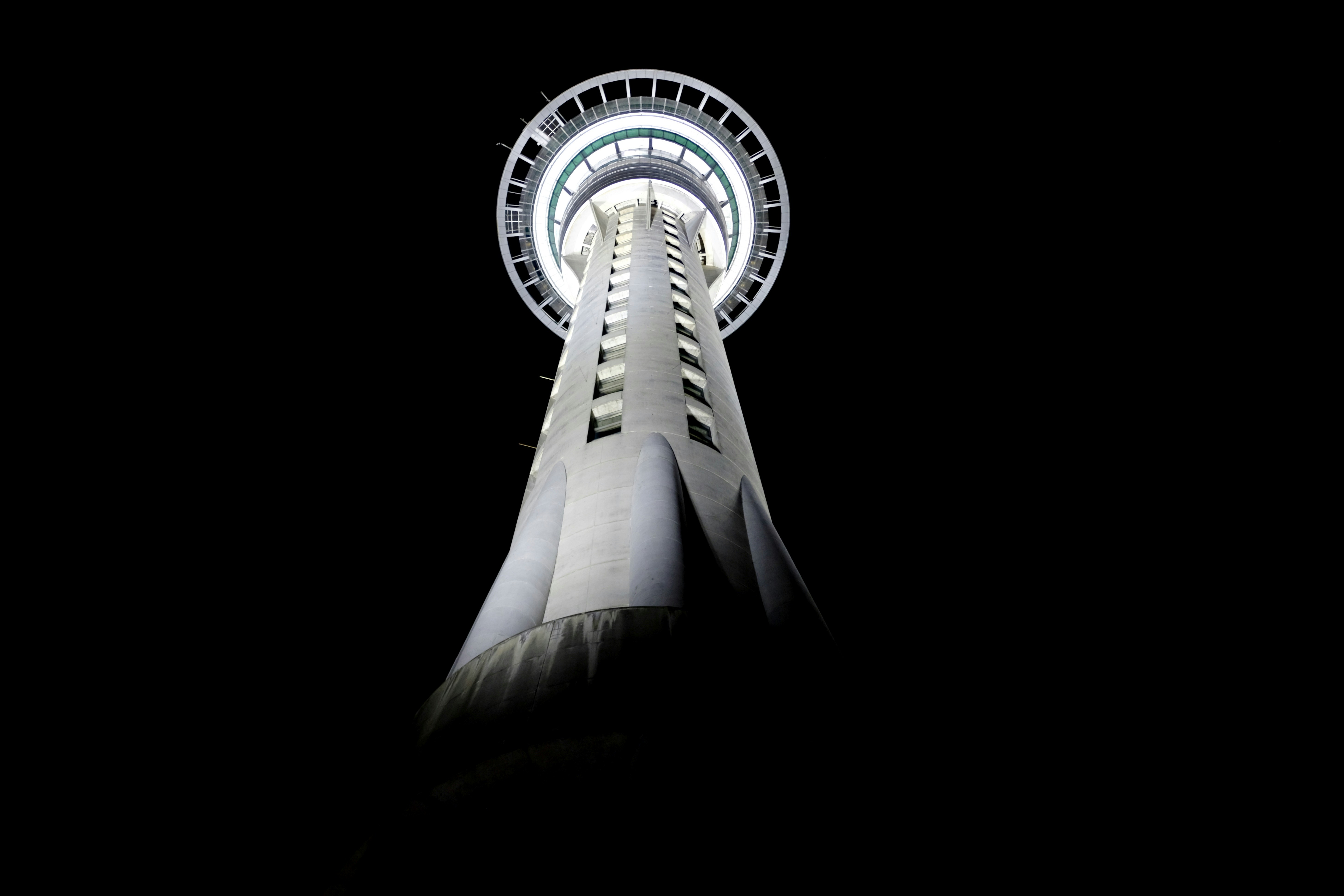 Auckland Sky Tower on a dark night in 2020.