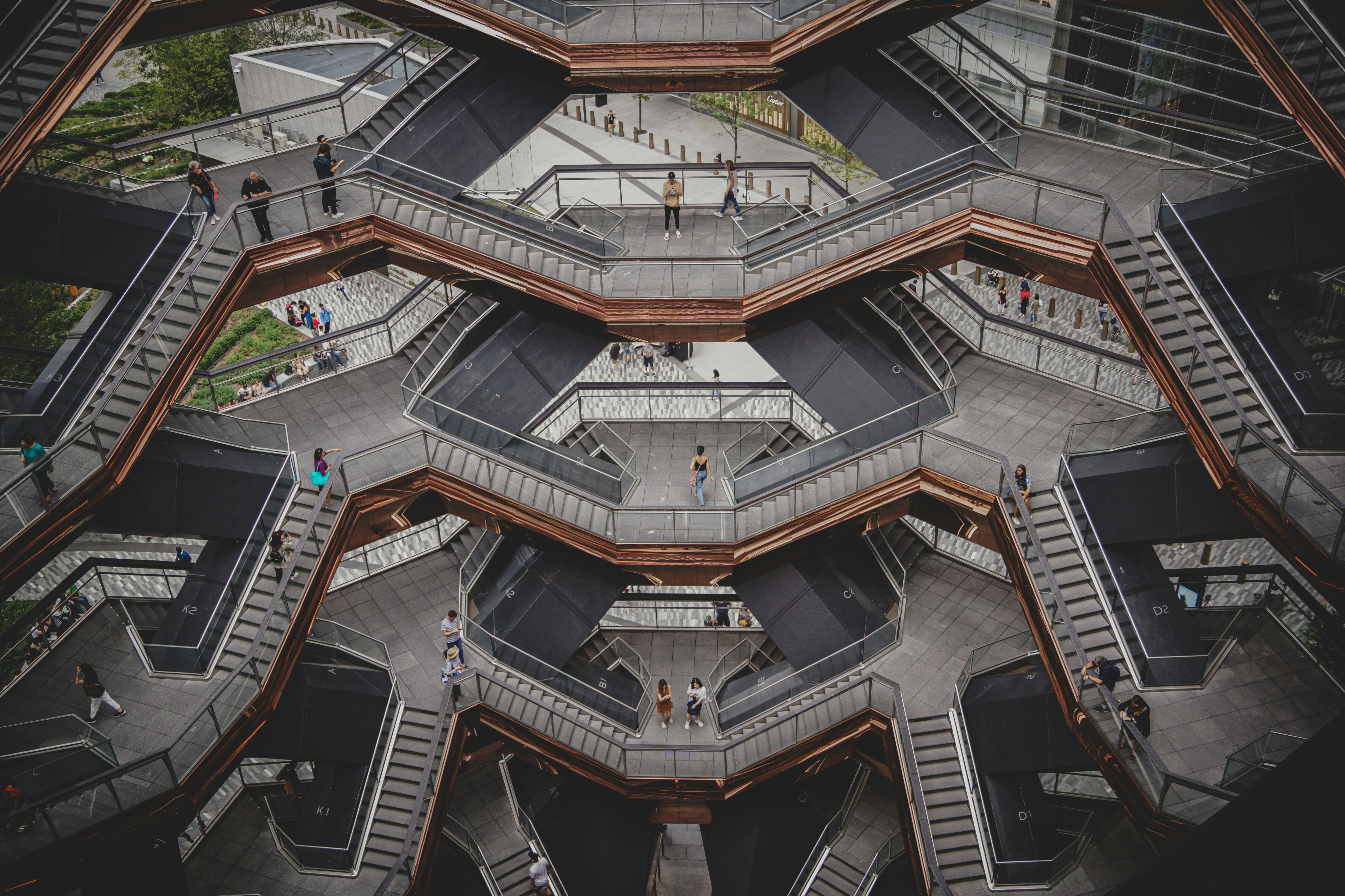 Geometric Descent: An Aerial Mosaic of Interwoven Stairs