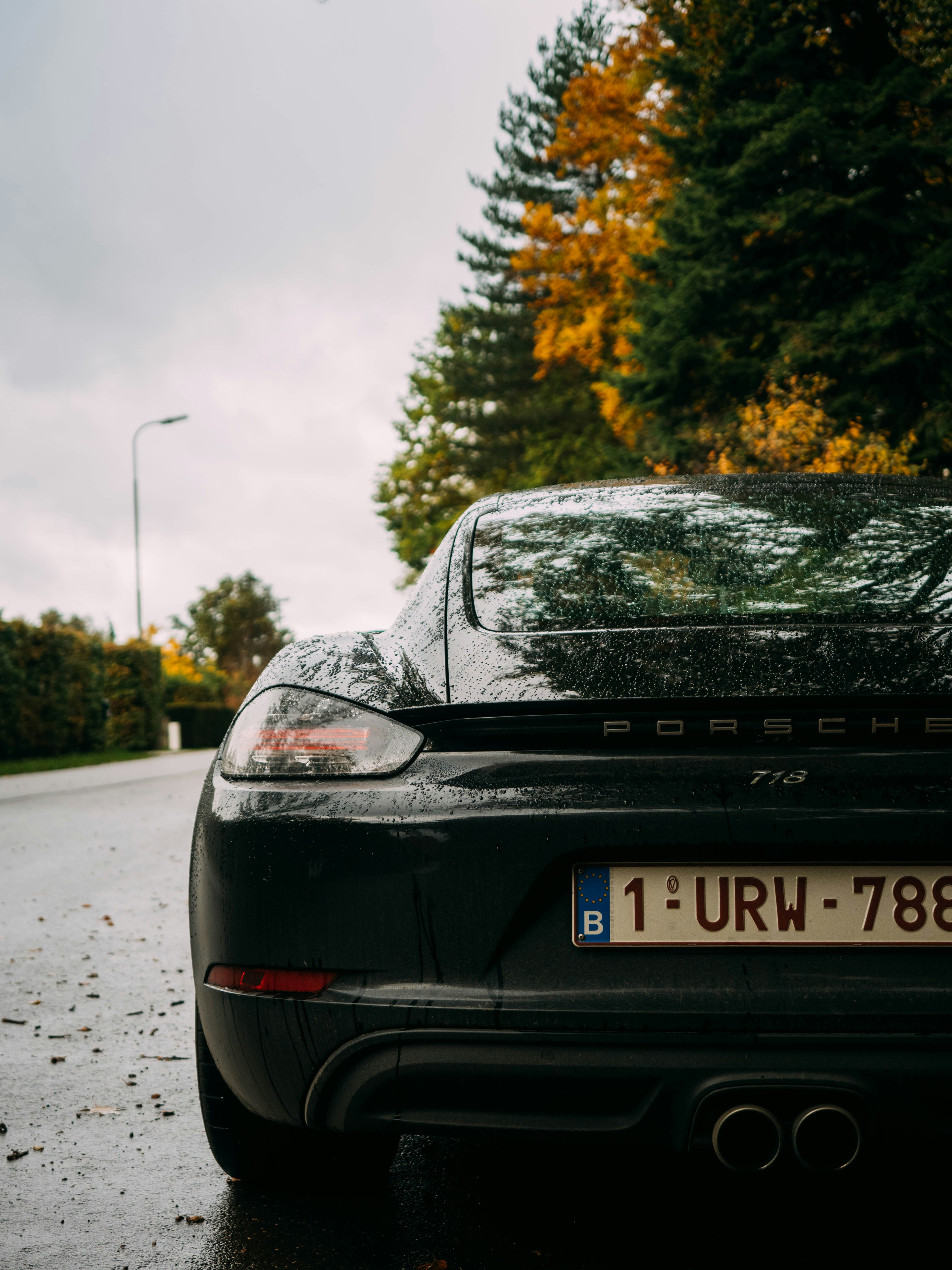 Rain-Slick Porsche 718: Autumn Street Reverie