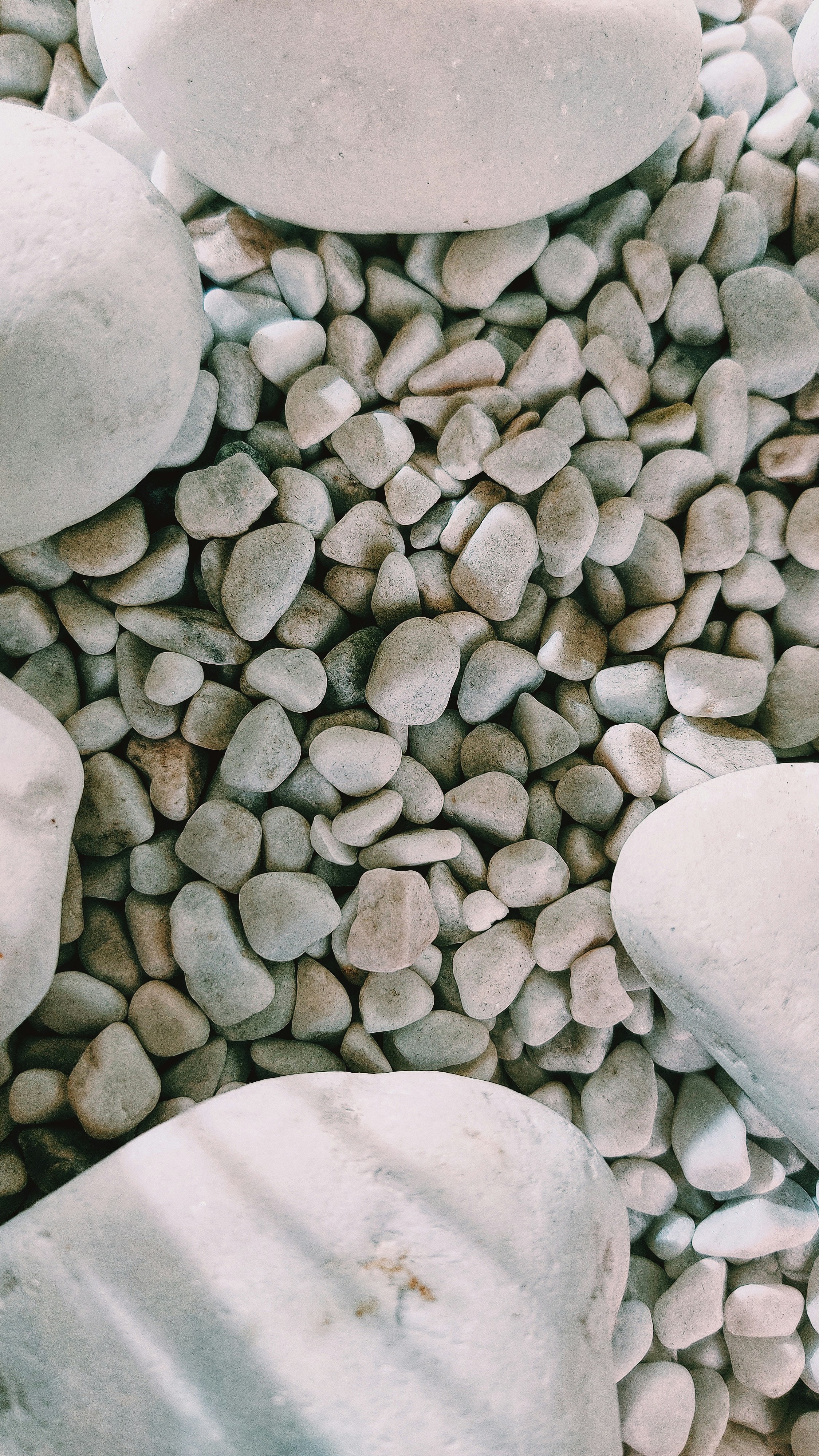 Pebble Lullaby: White Spheres Framing a Quiet Gravel Field