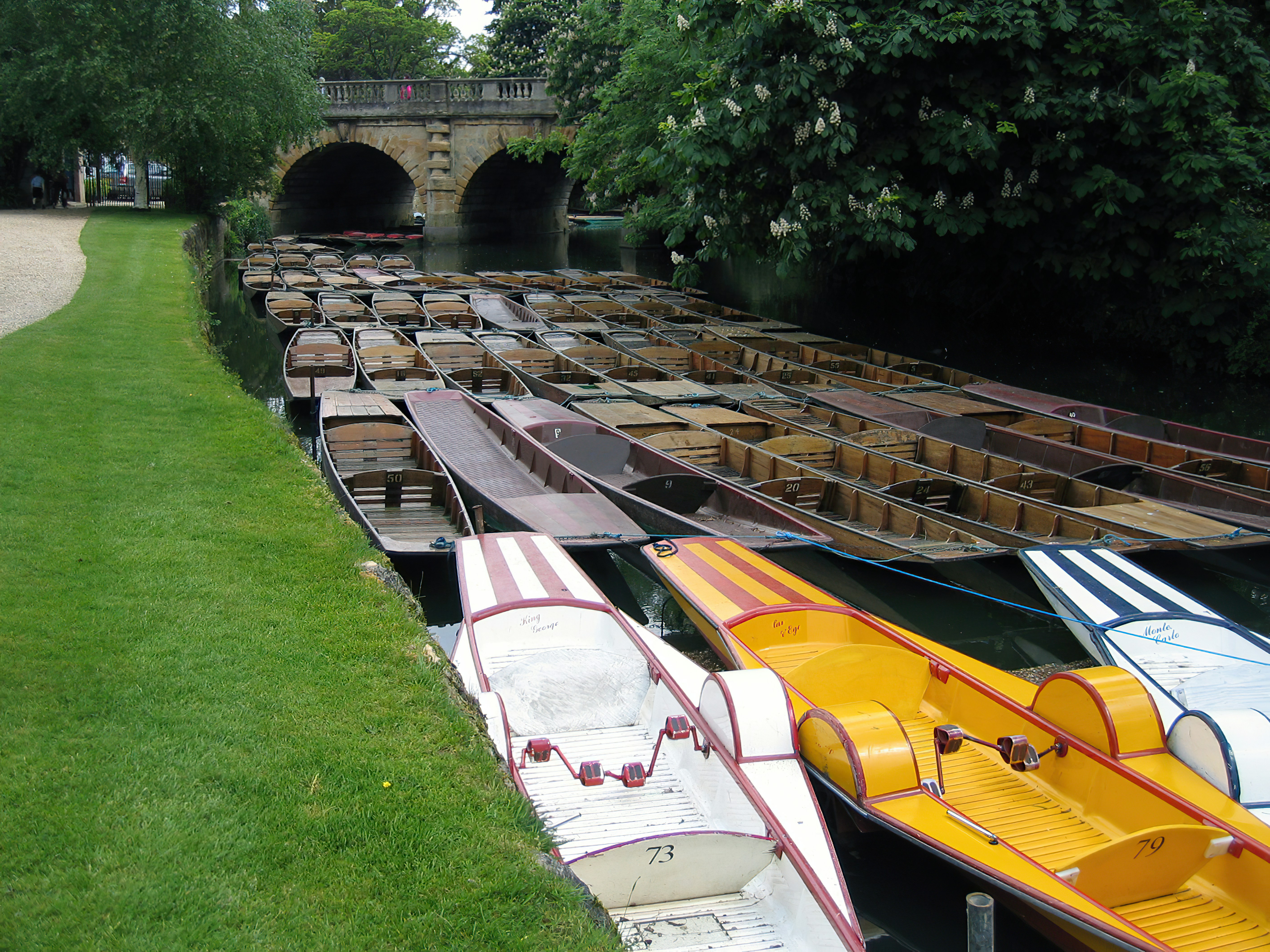 Serene Punts Lined Along Oxford's Riverside