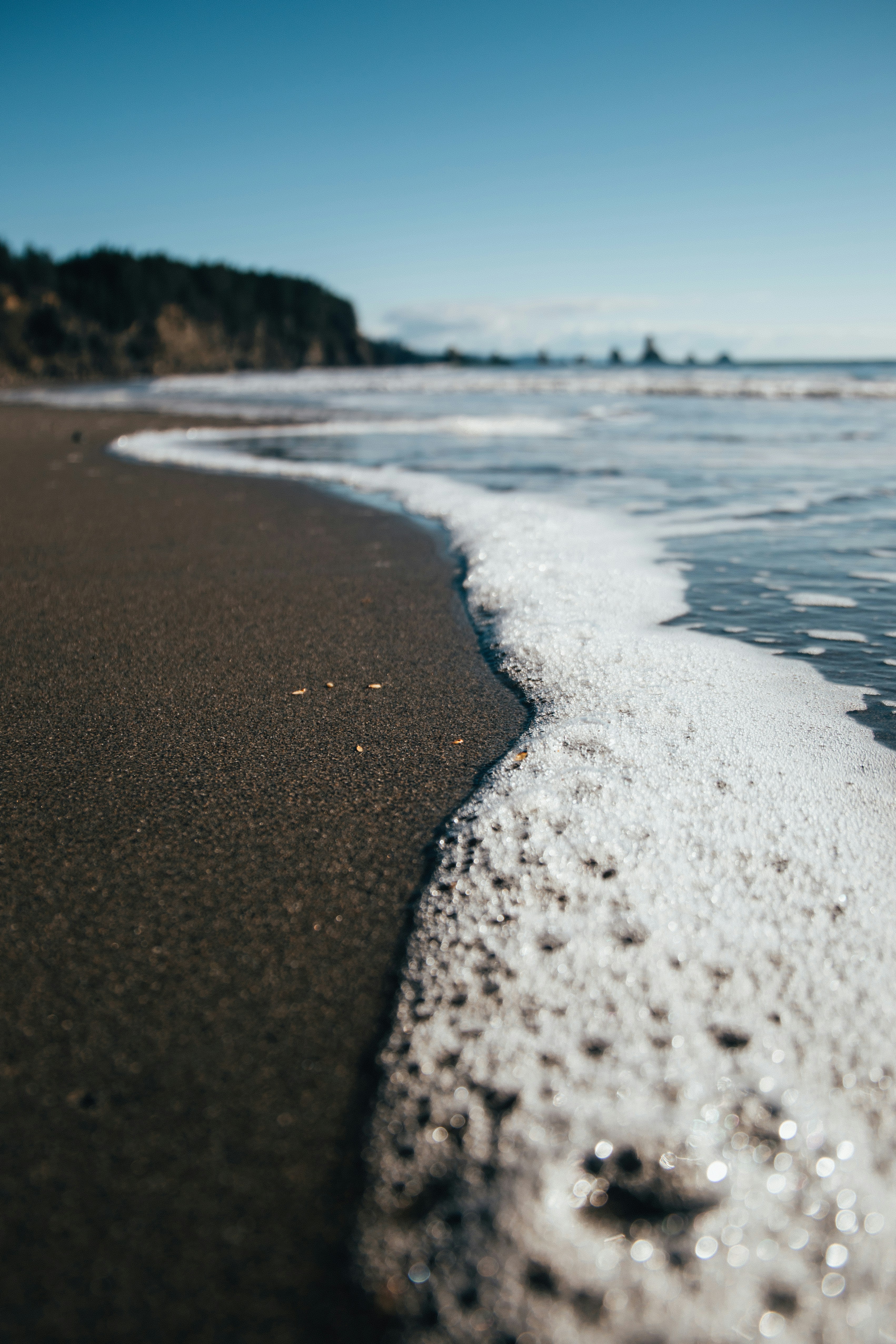 White Lace on Dark Shore: Leading Line to Distant Cliffs