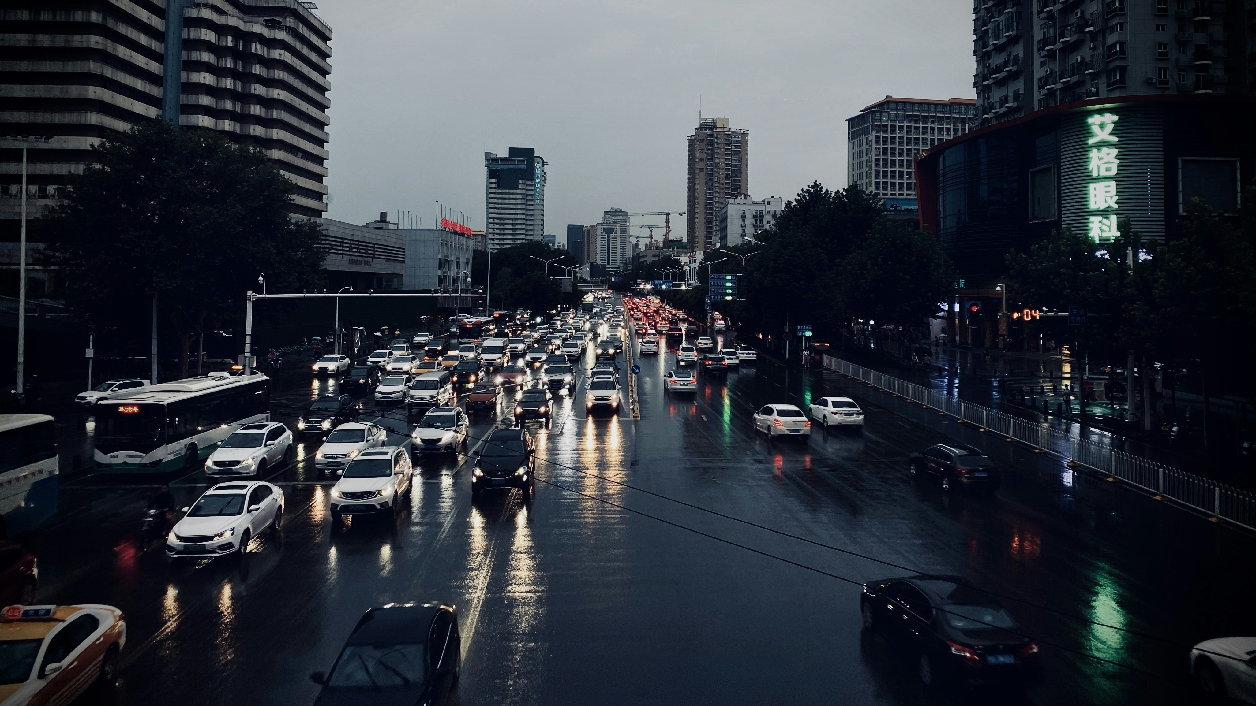 Rain-Slick City Arteries: Neon Reflections and Rush