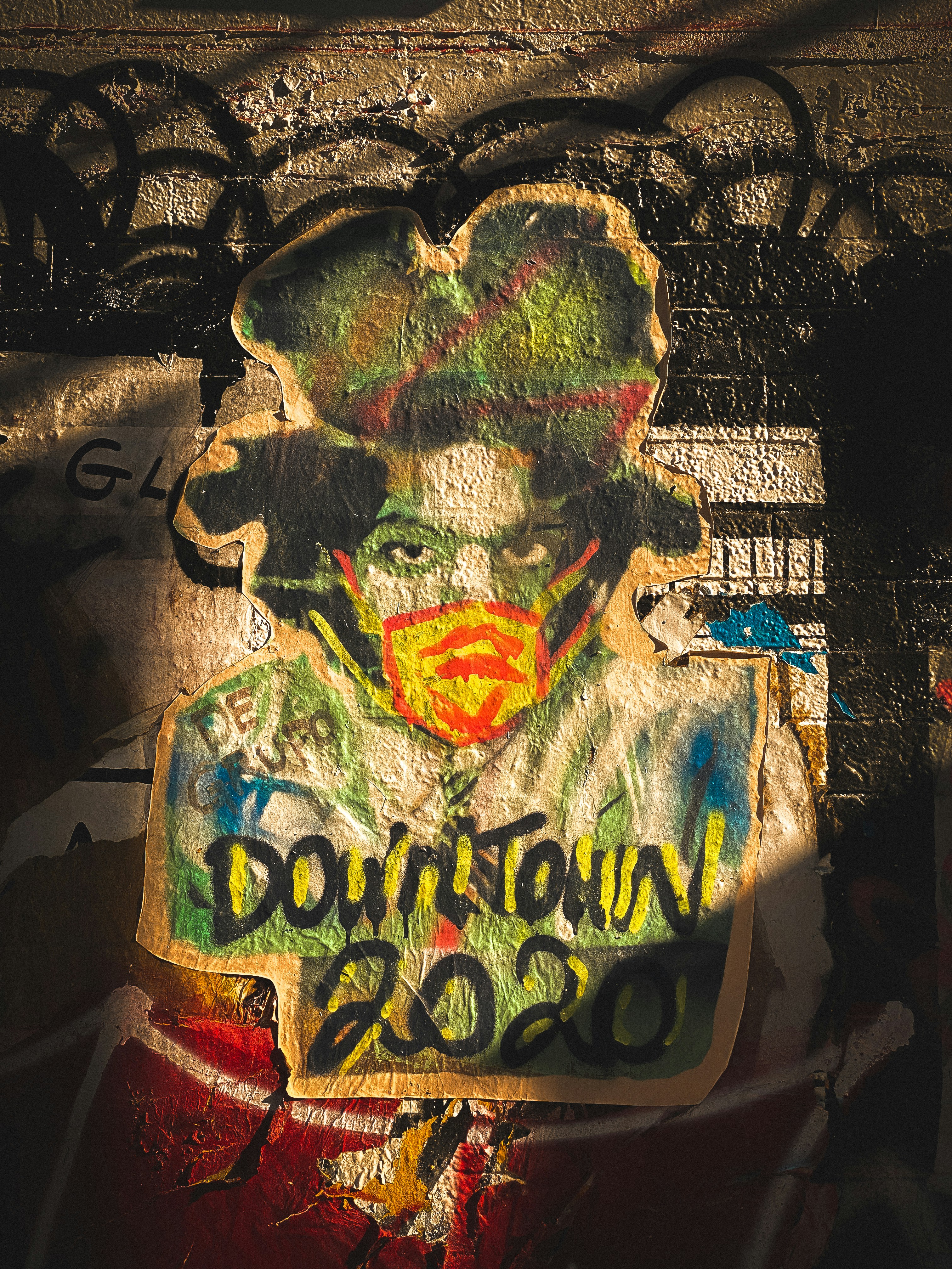 Stencil Portrait under Neon Graffiti