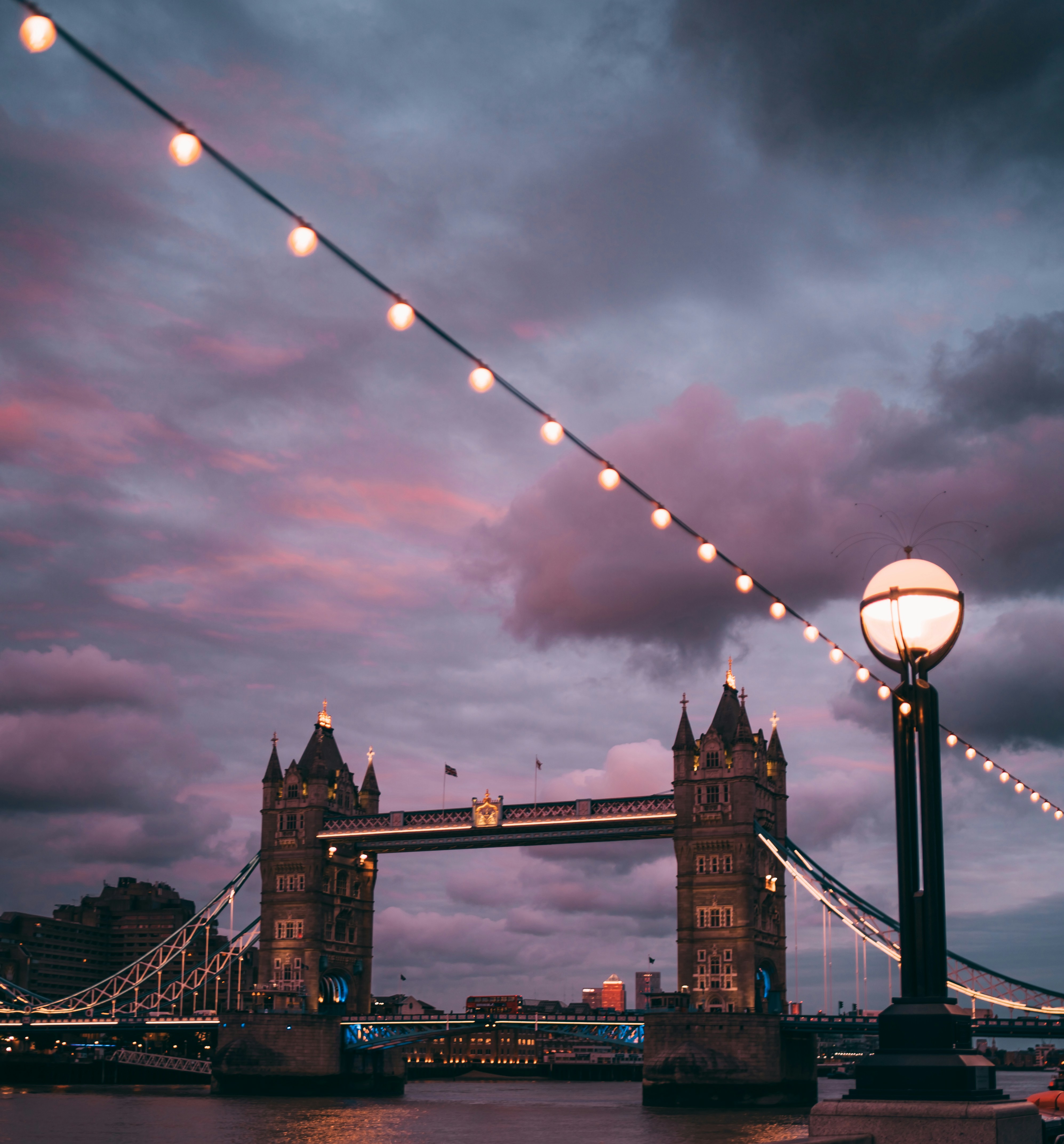 Twilight Towers: The Tower Bridge Under String-Lit Skies
