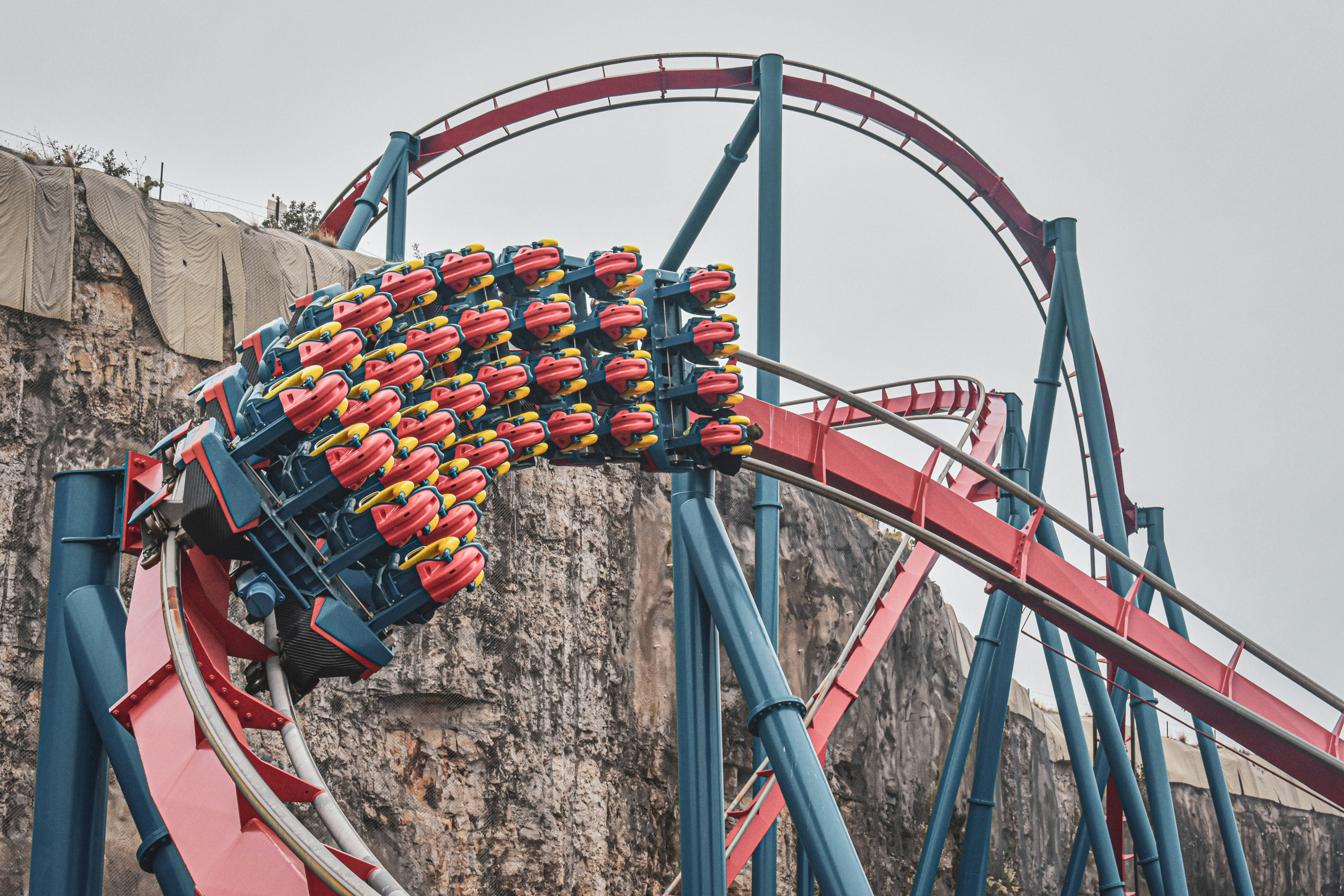 Red and blue roller coaster rail photo – Free Six flags fiesta texas ...