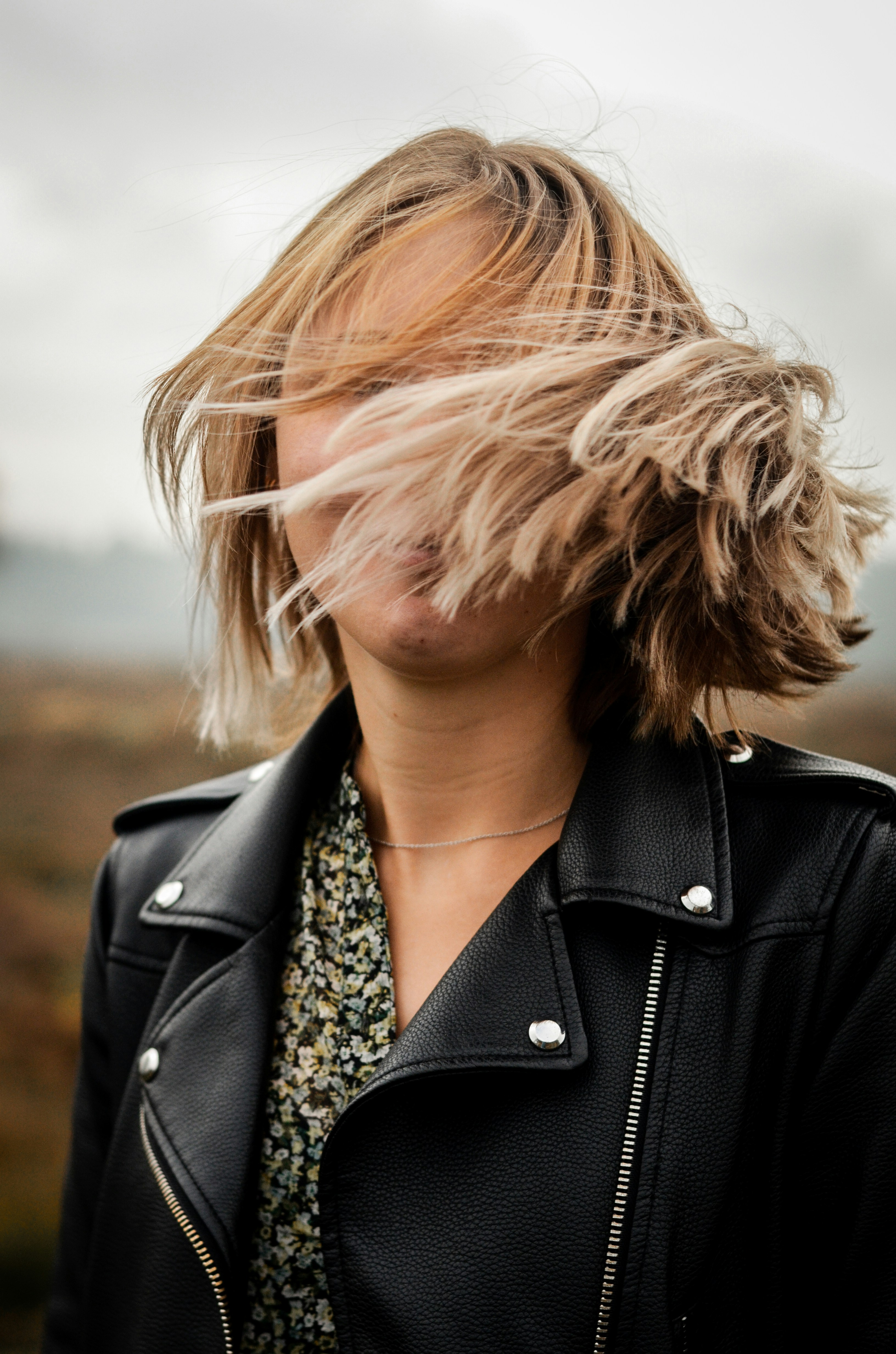 Windy Portrait in a Leather Jacket